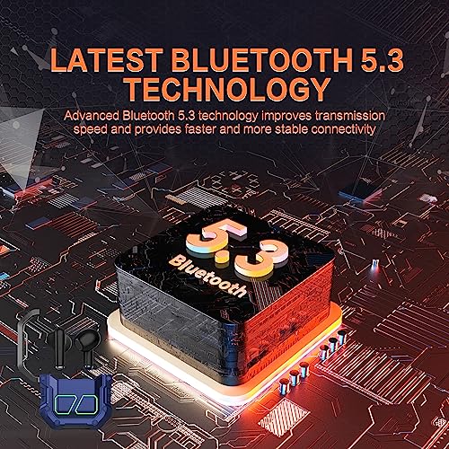 Wireless Earbuds Bluetooth 5.3 Headphones with HiFi Stereo Sound in-Ear Earphones Cool Mecha Earbud Auto Pairing Gaming/Deep Bass Music Mode Headset Built-in Microphone