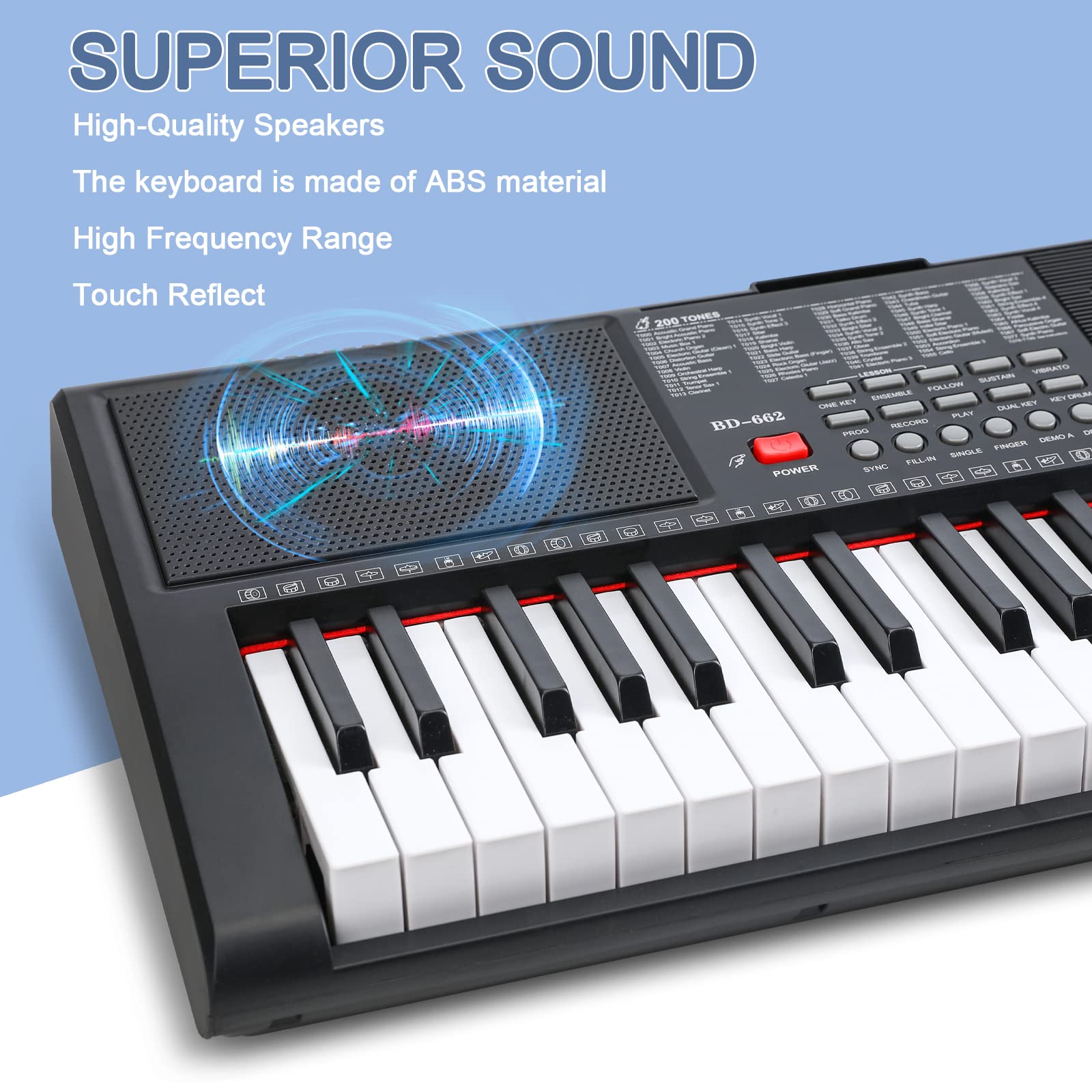 Keyboard Piano, 61 Key Electric Piano Keyboard for Beginners, LED Screen Music Keyboard with Microphone, Keynote Stickers, Stand Bench and Music Stand (Grey)
