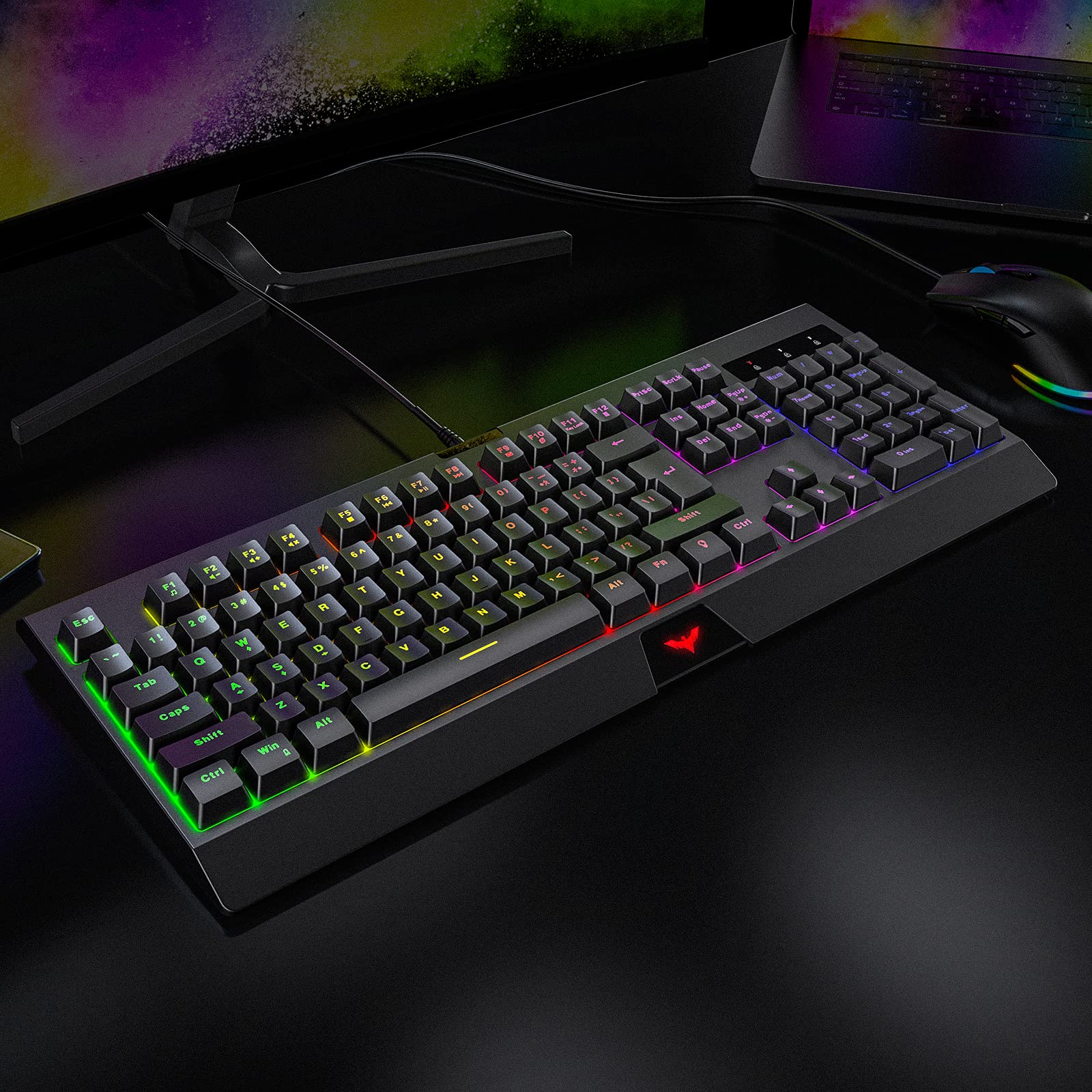 havit Rainbow Backlit Wired Gaming Keyboard 104 Keys Gaming Keyboards LED USB Ergonomic Keyboard for PC Windows Gamers