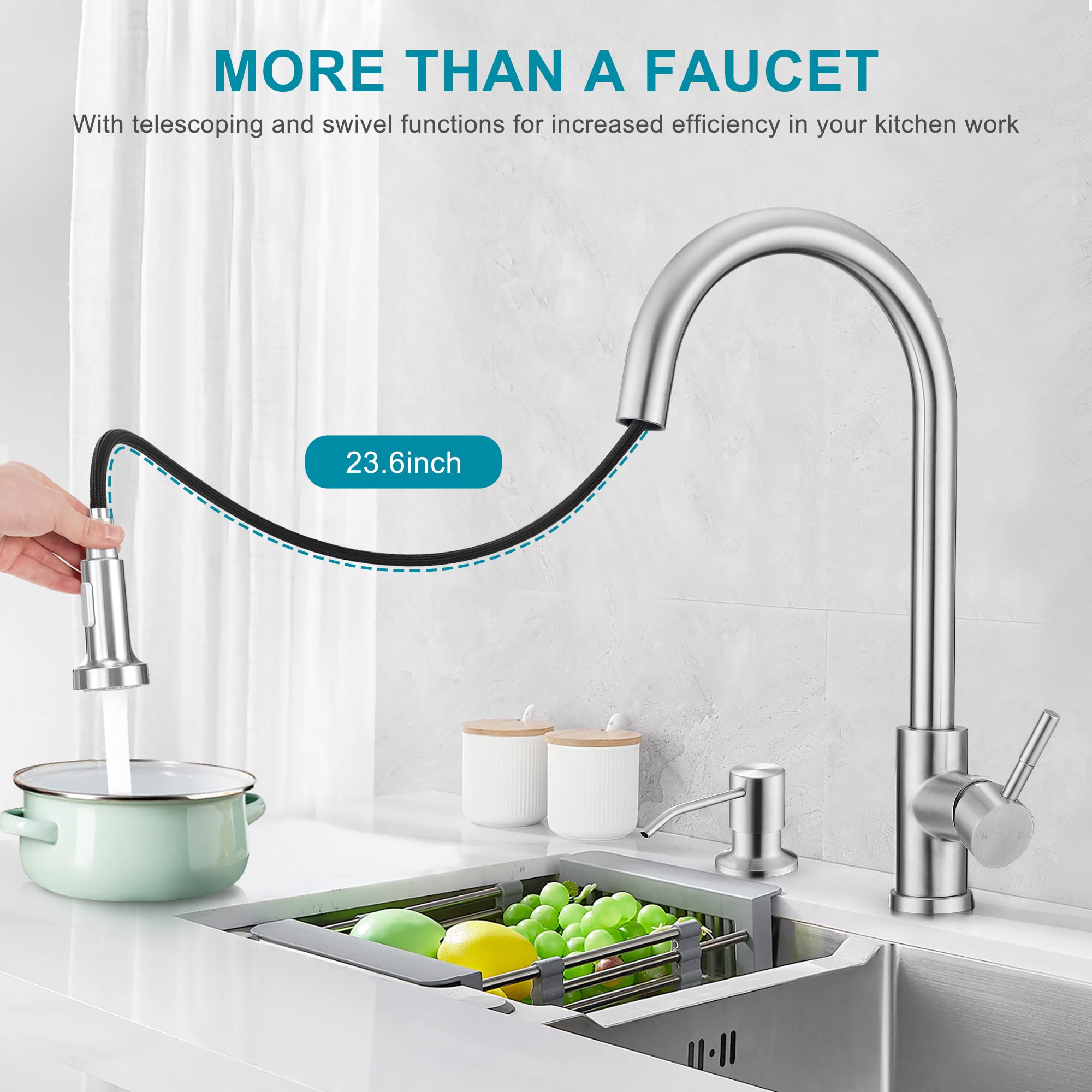 Kitchen Sink Faucets with Pull Down Sprayer, Stainless Steel Brushed Nickel Kitchen Faucets, Single Handle Faucet with Pullout Sprayer, Modern rv Stainless Steel Kitchen Faucets, Grifos De Cocina