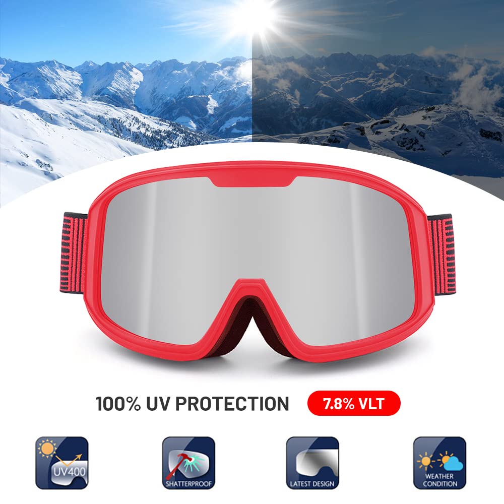 IMEISH Ski Goggles for Men Women Anti Fog UV Protection Snow Goggles (Silver)