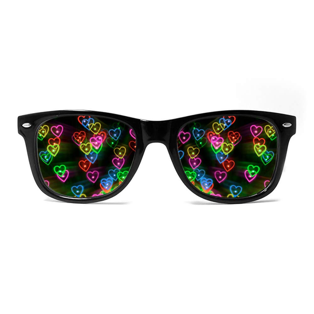 GloFX Ultimate Heart Diffraction Glasses - 3D Rainbow Hearts Effect with Black Frames - Great Festival, Concert, and Rave Accessory