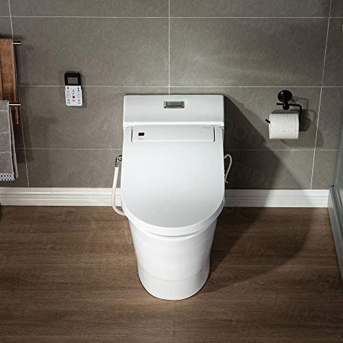 WOODBRIDGE White Luxury, Elongated One Piece Advanced Bidet, Smart Toilet Seat with Temperature Controlled Wash Functions and Air Dryer T-0737