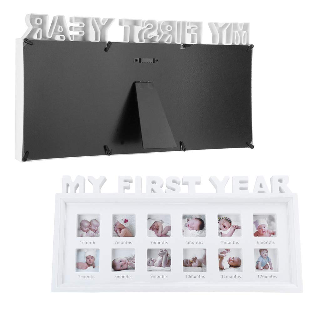GLOGLOW My First Year Picture Frame Baby Picture Keepsake Frame Infant Newborn Wall Photo Frames for Photo Memories White