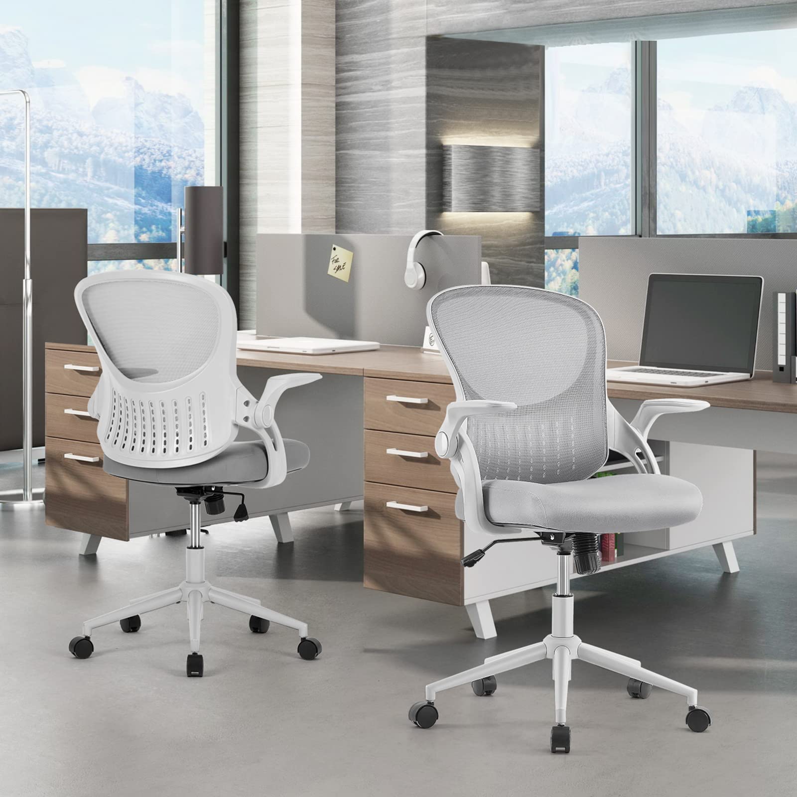 JHK Home Office Desk Chair β Ergonomic Office Chair with Lumbar Support and Flip-up Armrest, Height Adjustable Mesh Computer Chair, Suitable for Office, Study, Conference Room, Grey