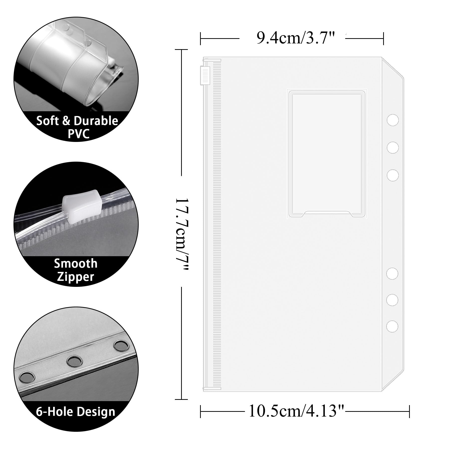 HAUTOCO 24PCS A6 Cash Envelopes with Label Pocket, Zipper Envelopes for Budgeting, Money Envelopes for Cash Saving, Clear PVC A6 6-Holes Binder Pockets Document Pouch Folder for A6 Notebook Binder