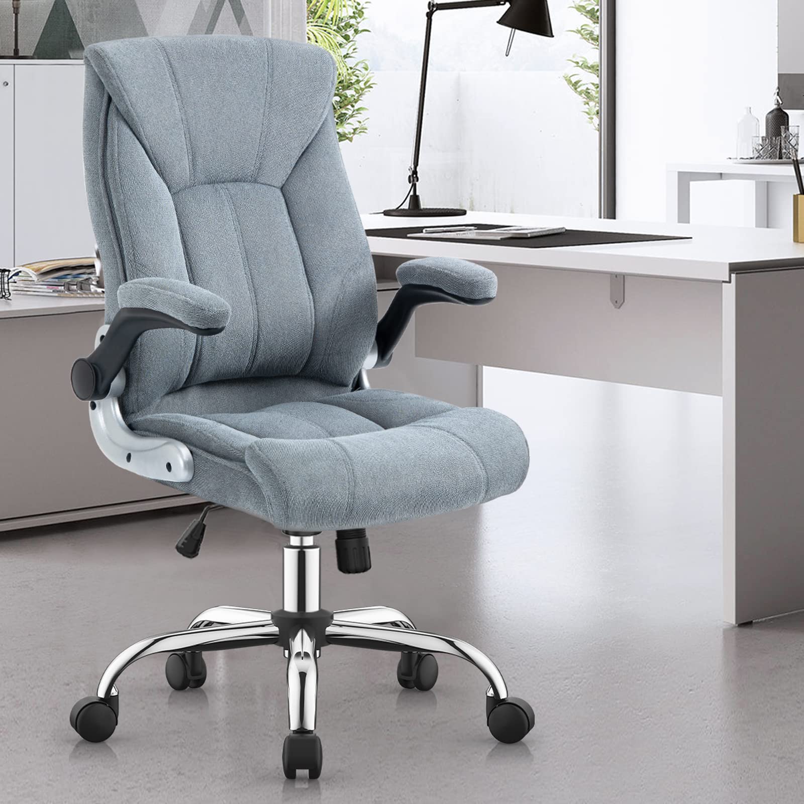 High Back Office Chair Computer Desk Chair Ergonomic Managerial Executive Chairs with Wheels and Flip-up Armrest, Gray