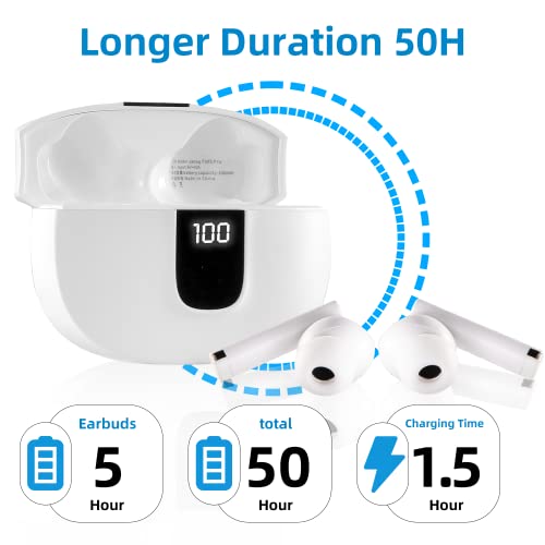 Wireless Earbuds, 2pack 50Hrs Playtime Bluetooth Earbuds Built in Noise Cancellation Mic with Charging Case, Bluetooth Headphones with Stereo Sound, IPX7 Waterproof Ear Buds for iPhone and Android
