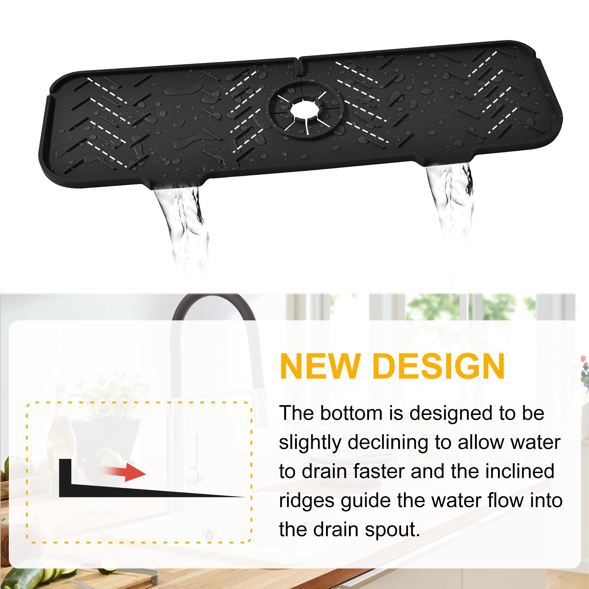 Kitchen Sink Splash Guard, Silicone Faucet Handle Drip Catcher Tray, Kitchen Sponge Holder Faucet Absorbent Sink Protectors Mat for Kitchen Bathroom Sink Accessories 19.7" x 5.6"