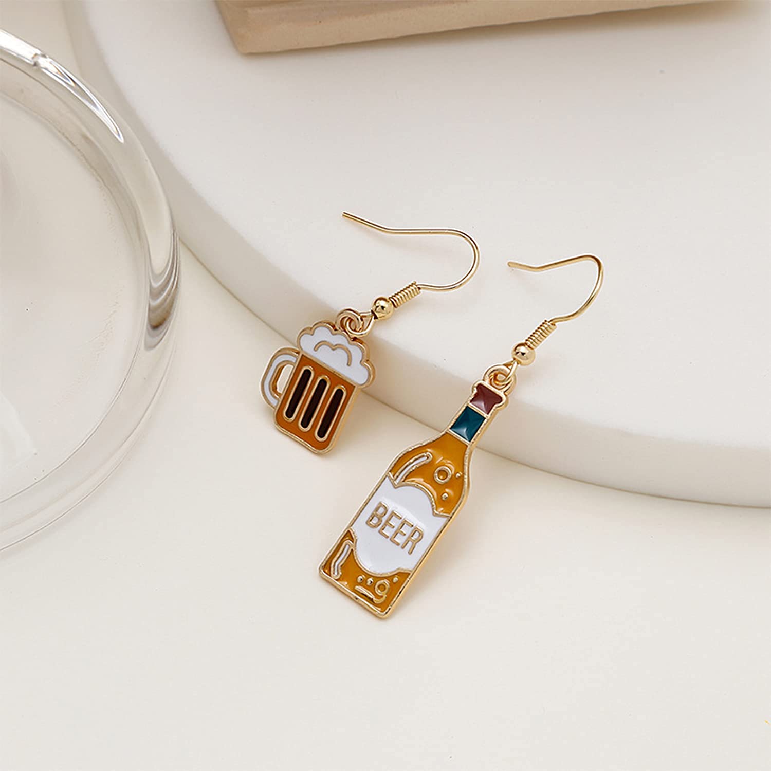 KaFu Cute Unique Beer Cup Bottle Dangle Drop Earrings Miniature Beer Earring Beer Drinker Gift For Her Beer Jewelry for Women Statement Jewelry (beer)