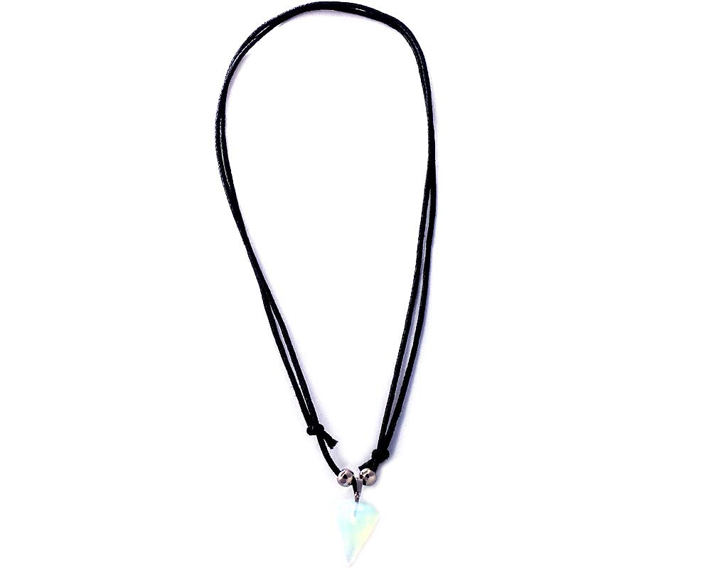 Hexagonal Healing Gemstone Crystal Point Pendulum Pendant Adjustable Necklace - Womens Fashion Handmade Reiki Jewelry Boho Accessories (White Opalite)