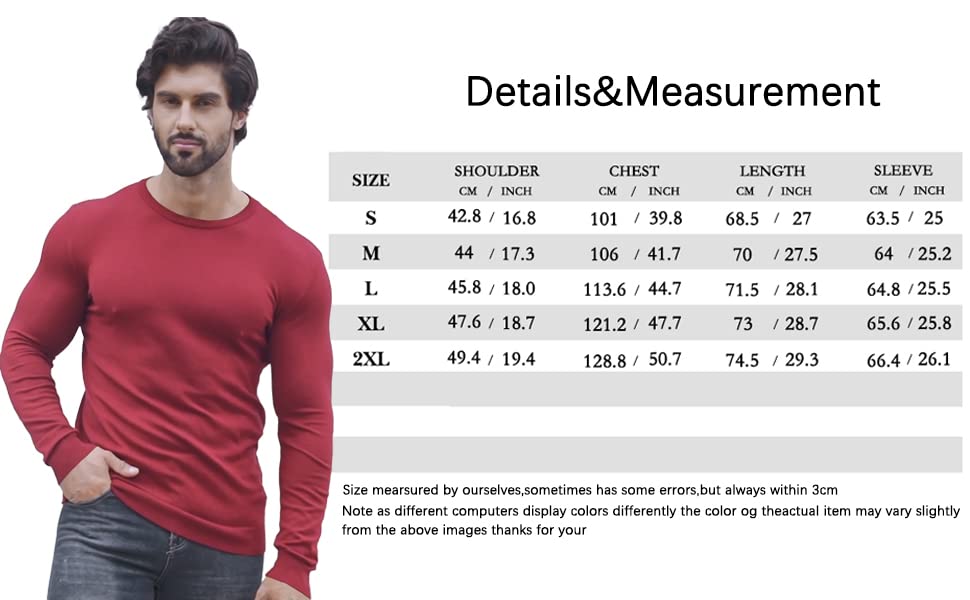 KELLORENA Men's Muscle T-Shirt Stretch Breathable Long Sleeve Casual Hipster Tops Gym Workout Athletic Slim Fit Cotton Tee Red