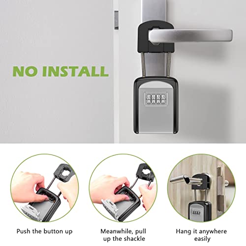 KeeKit Key Lock Box, Upgraded Key Safe Box with Removable Buckle, Resettable Code Key Storage Lock Box Waterproof with 4 Digit Combination, 5 Key Capacity for Home, Warehouse, Indoor & Outdoor