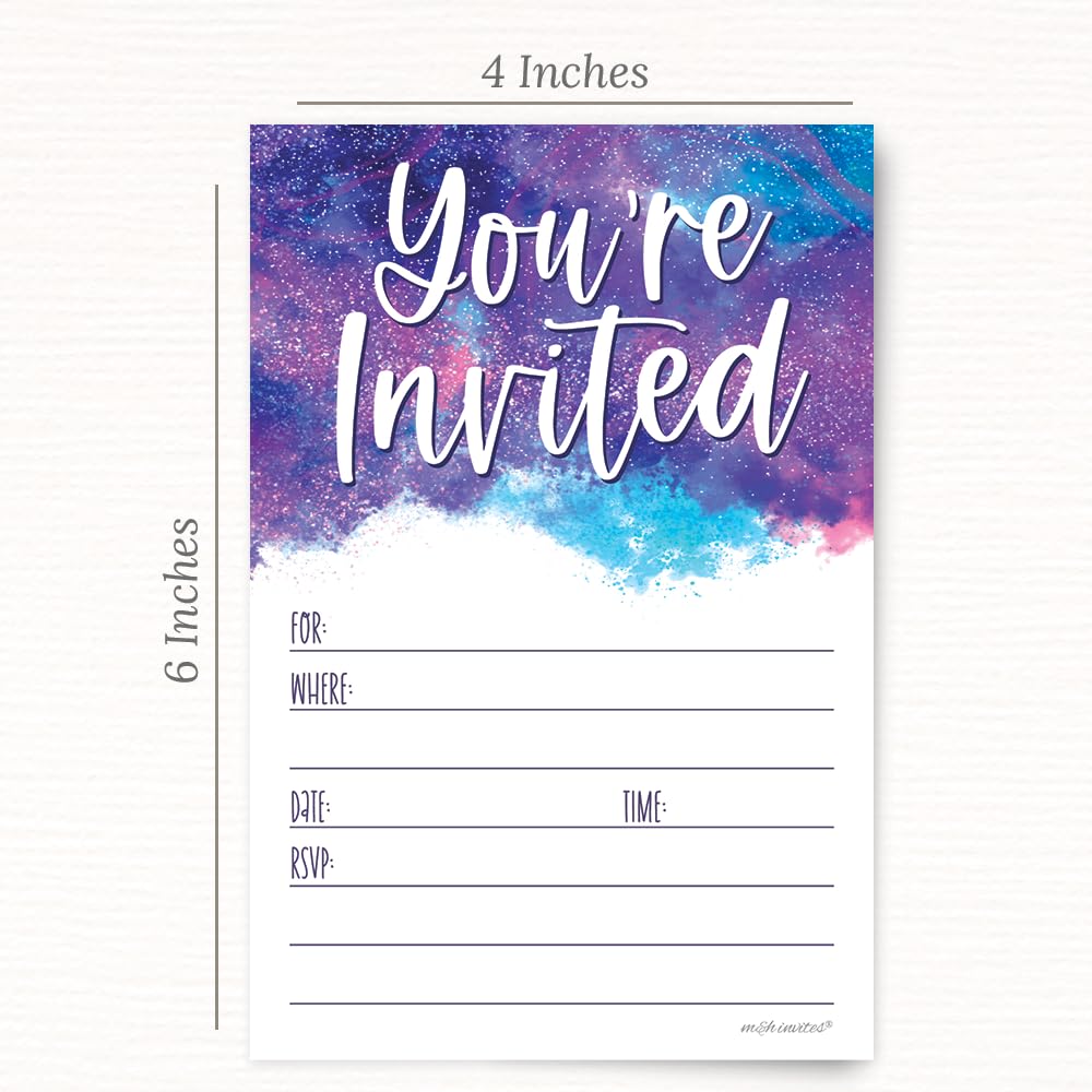 Galaxy Invitations With Envelopes For Out Of This World Birthday Party (20 Count) - Outer Space Theme Featuring Starry Night Sky