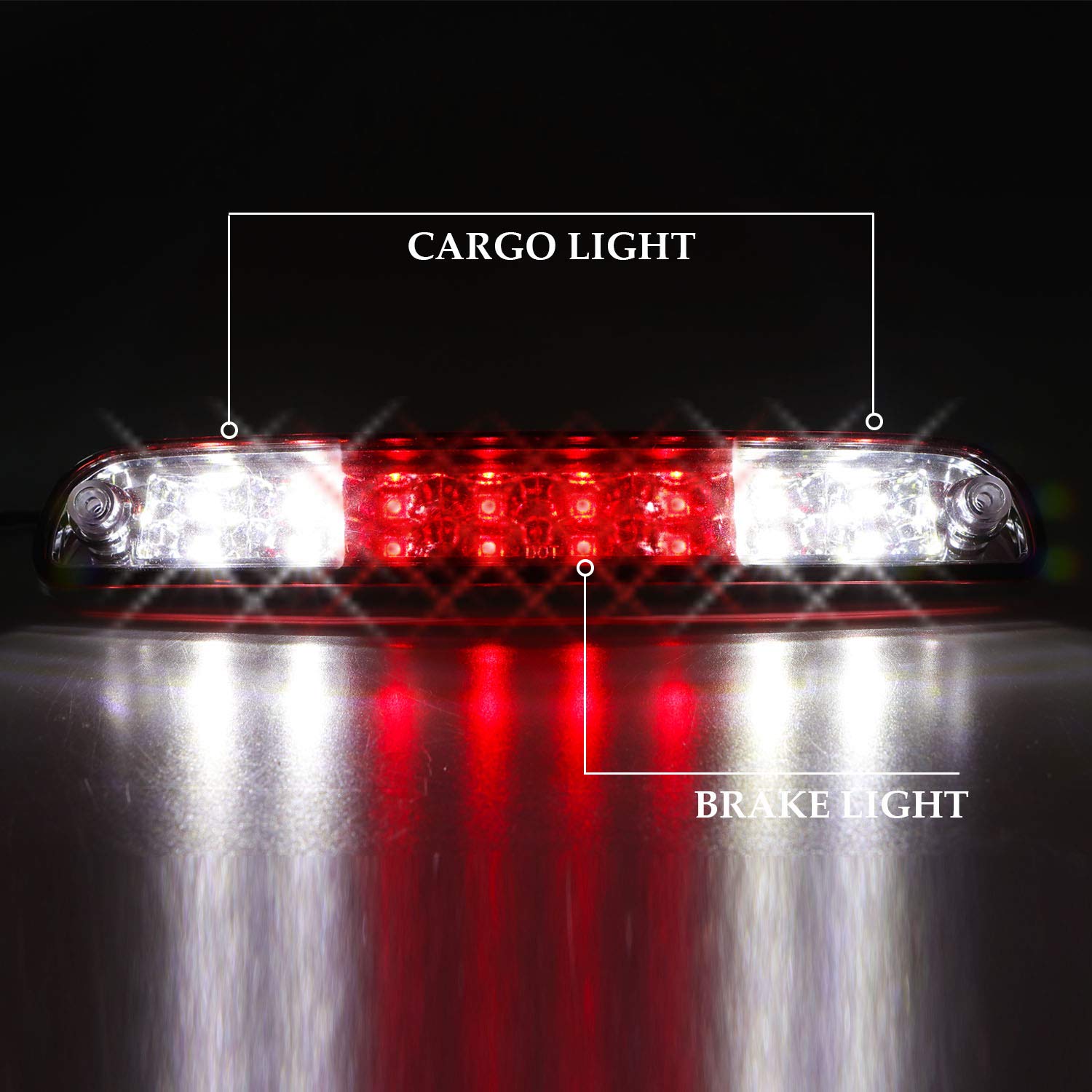 High Mount 3rd Brake Light Dual Row LED Light For Ford Super Duty/Ranger/Mazda B-Series Tail Light Stop Light (Red Lens)