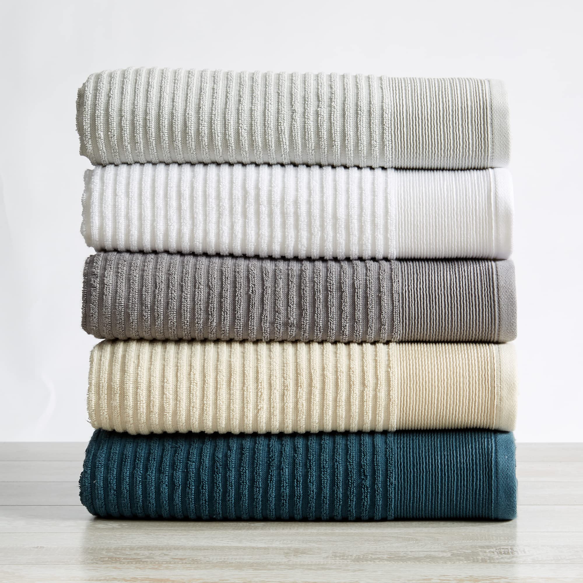 Great Bay Home 100% Cotton Ribbed Terry Bathroom Towels. Absorbent Quick-Dry Plush Bath Towels. Rori Collection (Hand Towel (4-Pack), White)