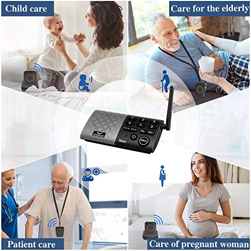 Hosmart Wireless Two-Way Conversation Caregiver Pager for Elderly Senior, Personal Alert Alarm,Call Button for Home Safety (Black)
