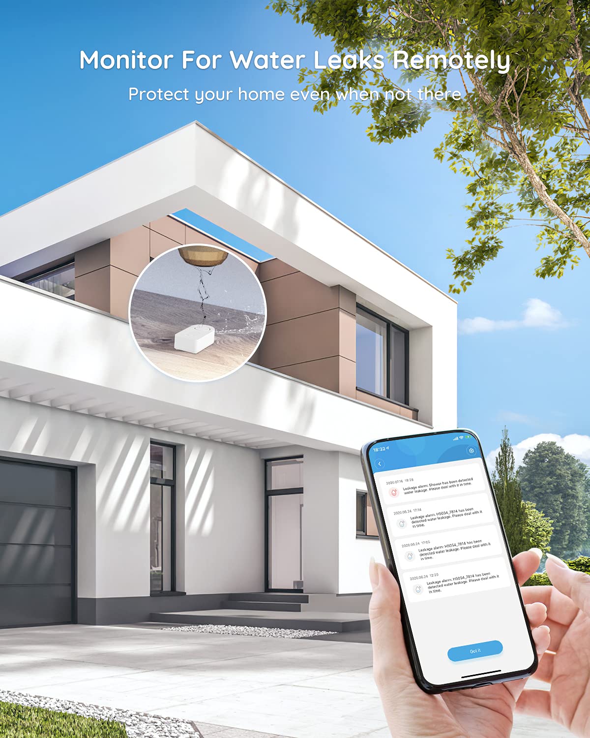 Govee WiFi Water Sensor 2 Pack, 100dB Adjustable Alarm Bundle with Govee Water Detectors 2 Pack, 100dB Adjustable Audio Alarm Sensor