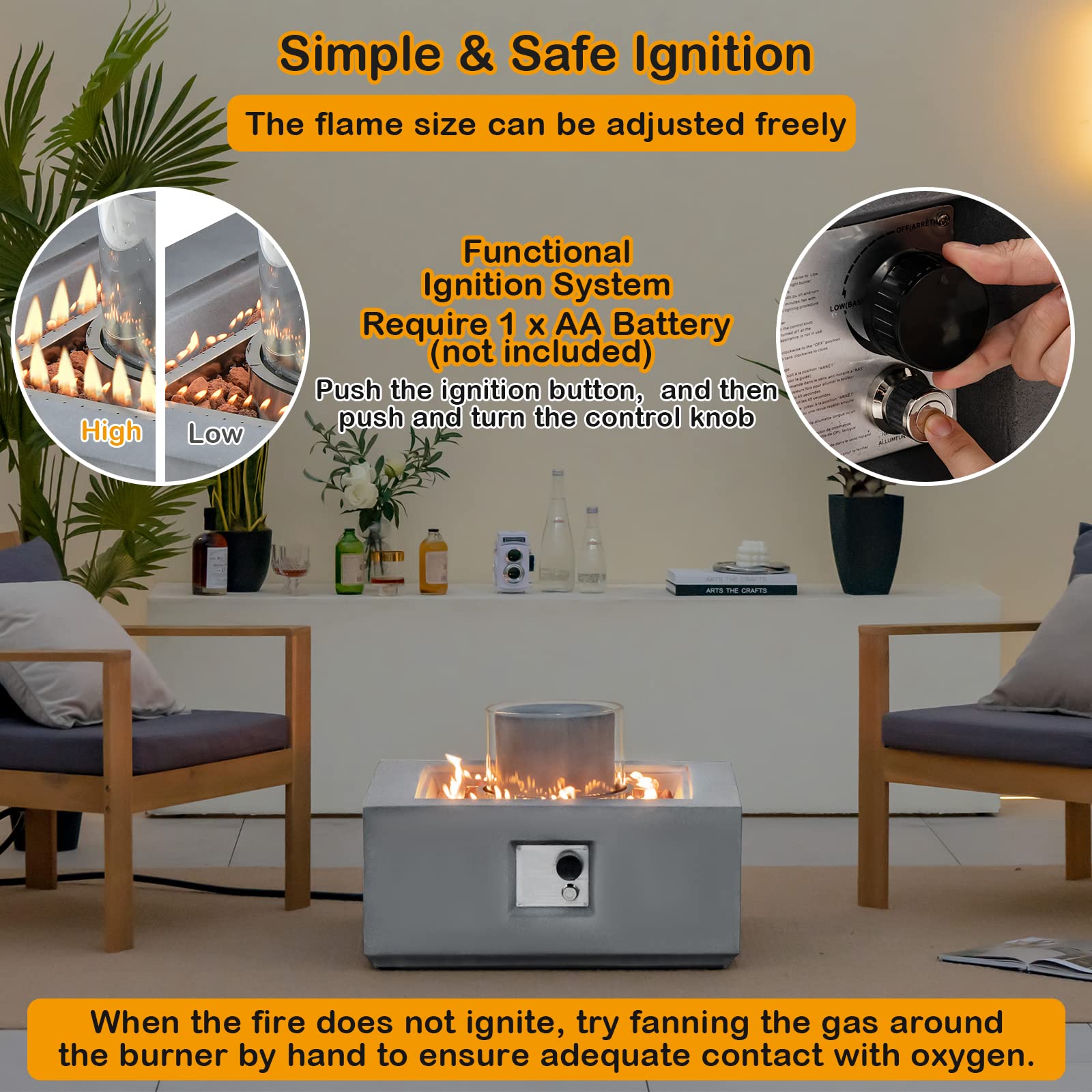 Giantex Fountain Fire Pit Table - 50,000 BTU Square Fire Table w/Middle Fountain, Wind Glass, Stainless Steel Burner, PVC Cover, CSA & UL Certificated, 28β Firepit for Patio, Poolside, Backyard,Gray