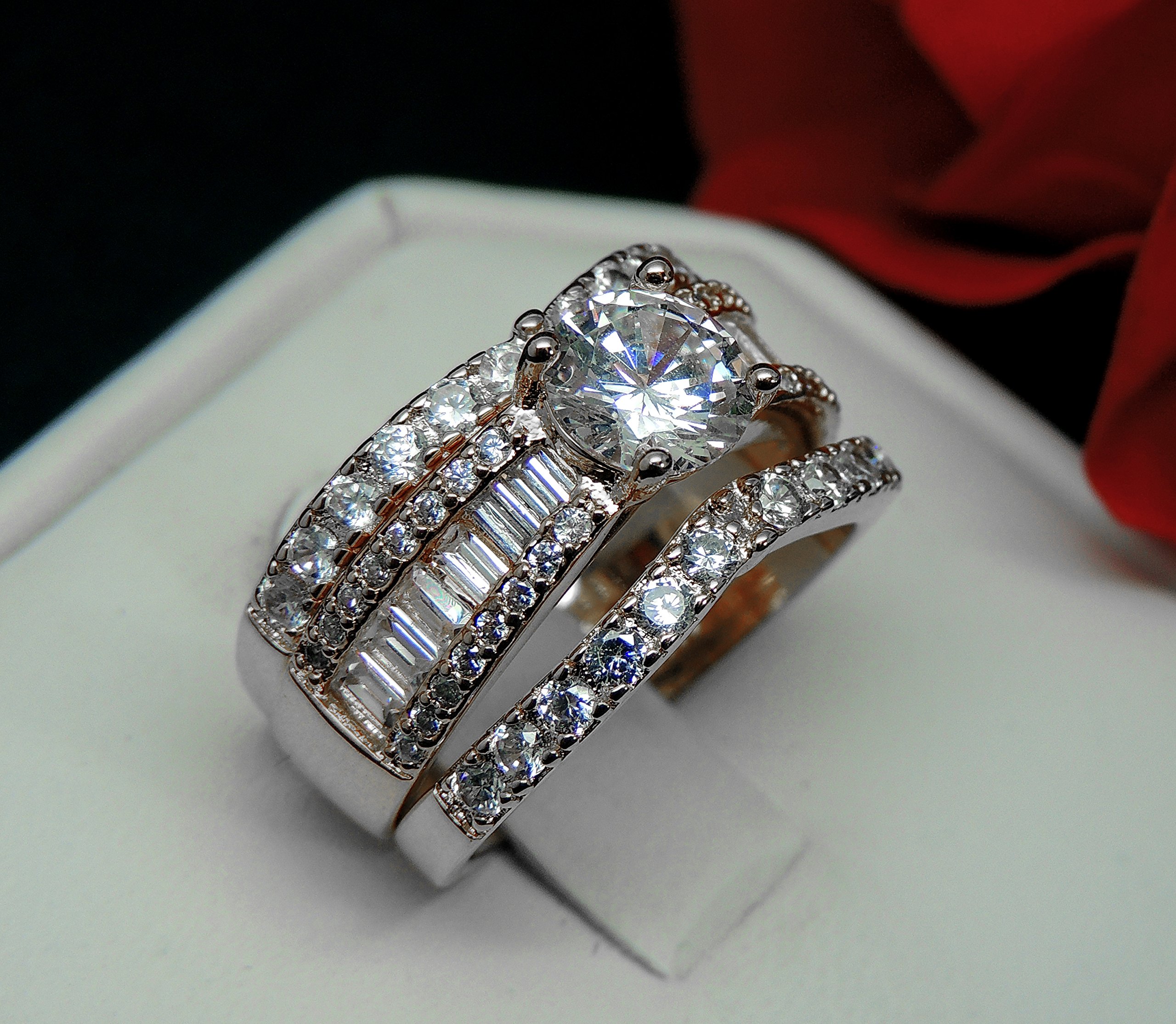 Ginger Lyne Collection Enchantment Beautiful 3pcs Engagement Wedding Ring and Band Set Size 11