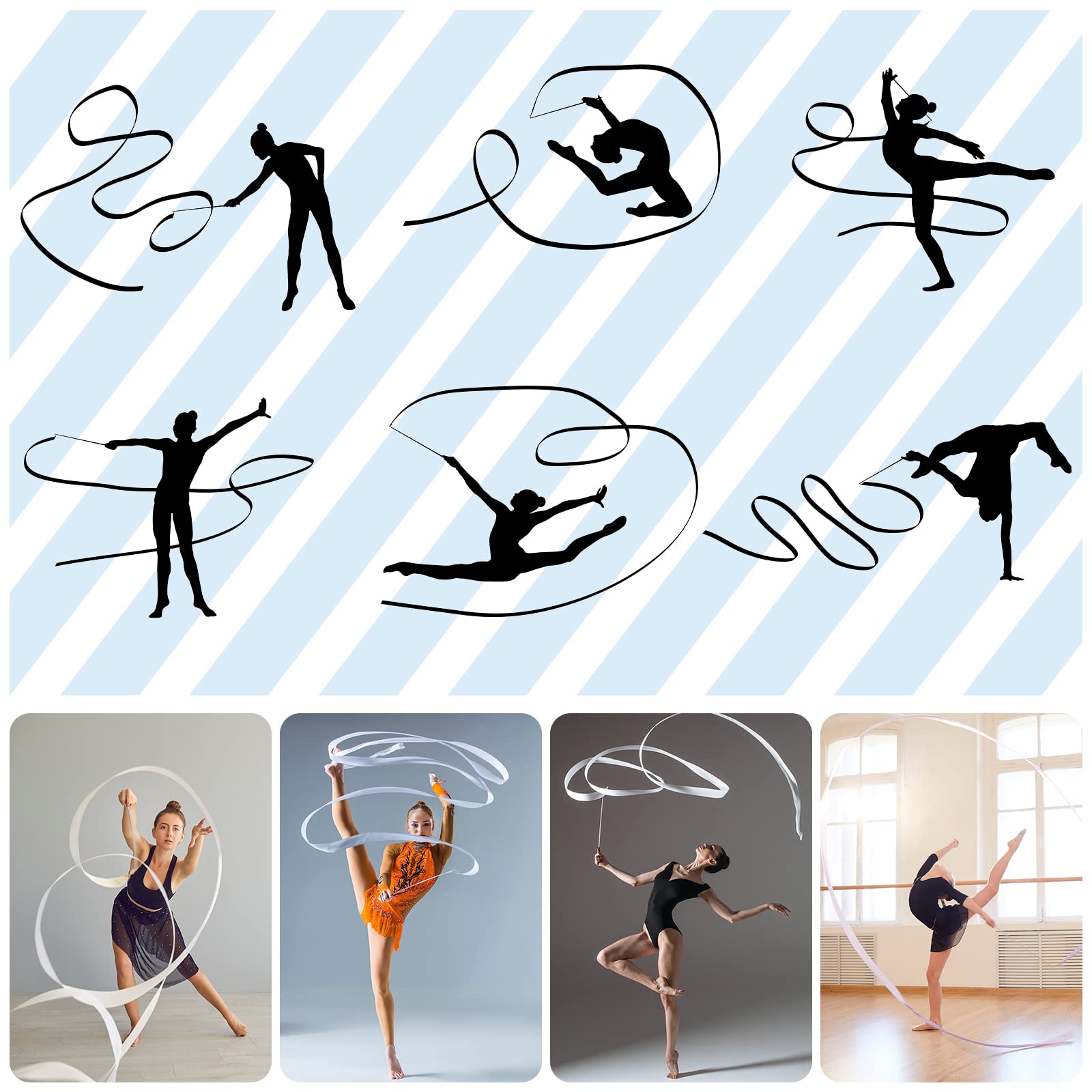 HyDren White Gymnastics Ribbon Sticks 4 Pieces Rhythmic Dancing Streamers Praise Ribbon Dancer Wand Twirling Baton for Adults Kids Ribbon Streamers for Talent Shows Artistic Dancing(White,4 Pieces)