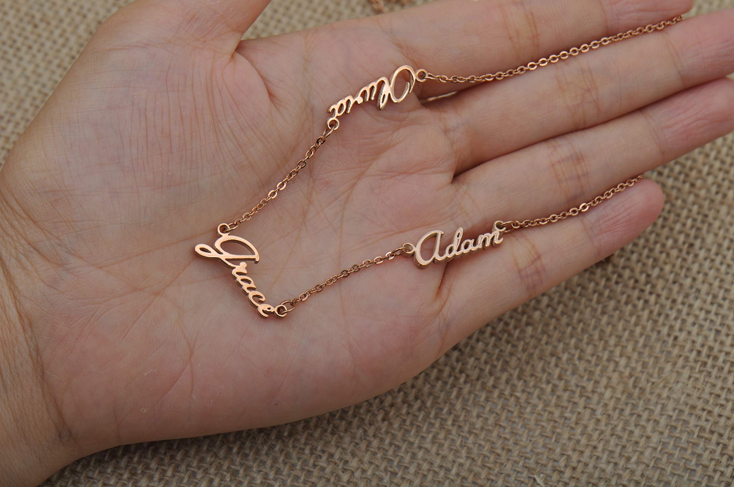 GR35Z9 Custom 3 Name Necklace Personalized 18k Gold Plated Monogram Initial Womens Necklace