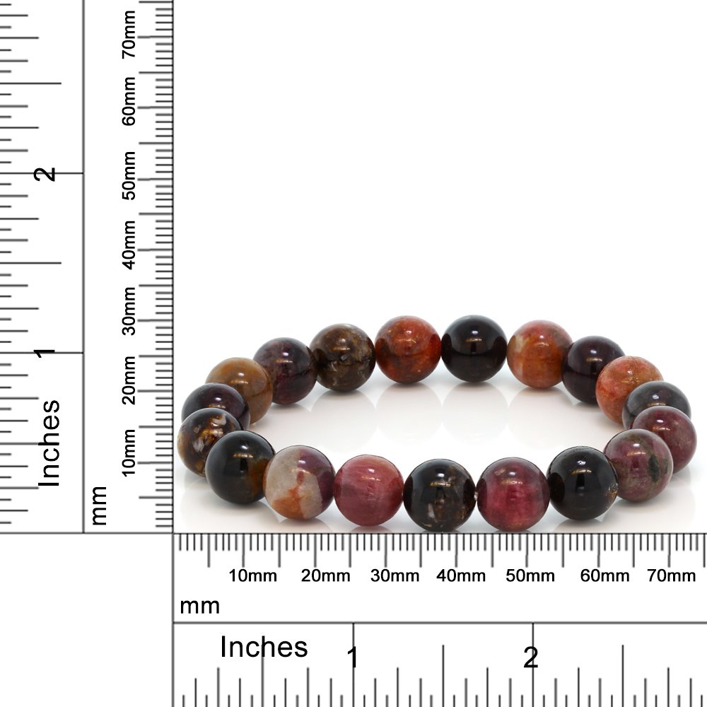 Gem Stone King 10MM Classic Tourmaline Round Beaded Streched Bracelet for Women