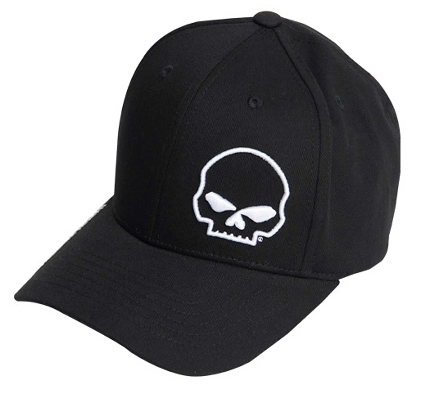 Harley-Davidson Men's Crooked Skull Curved Bill Stretch Fit Baseball Cap (L/XL) Black