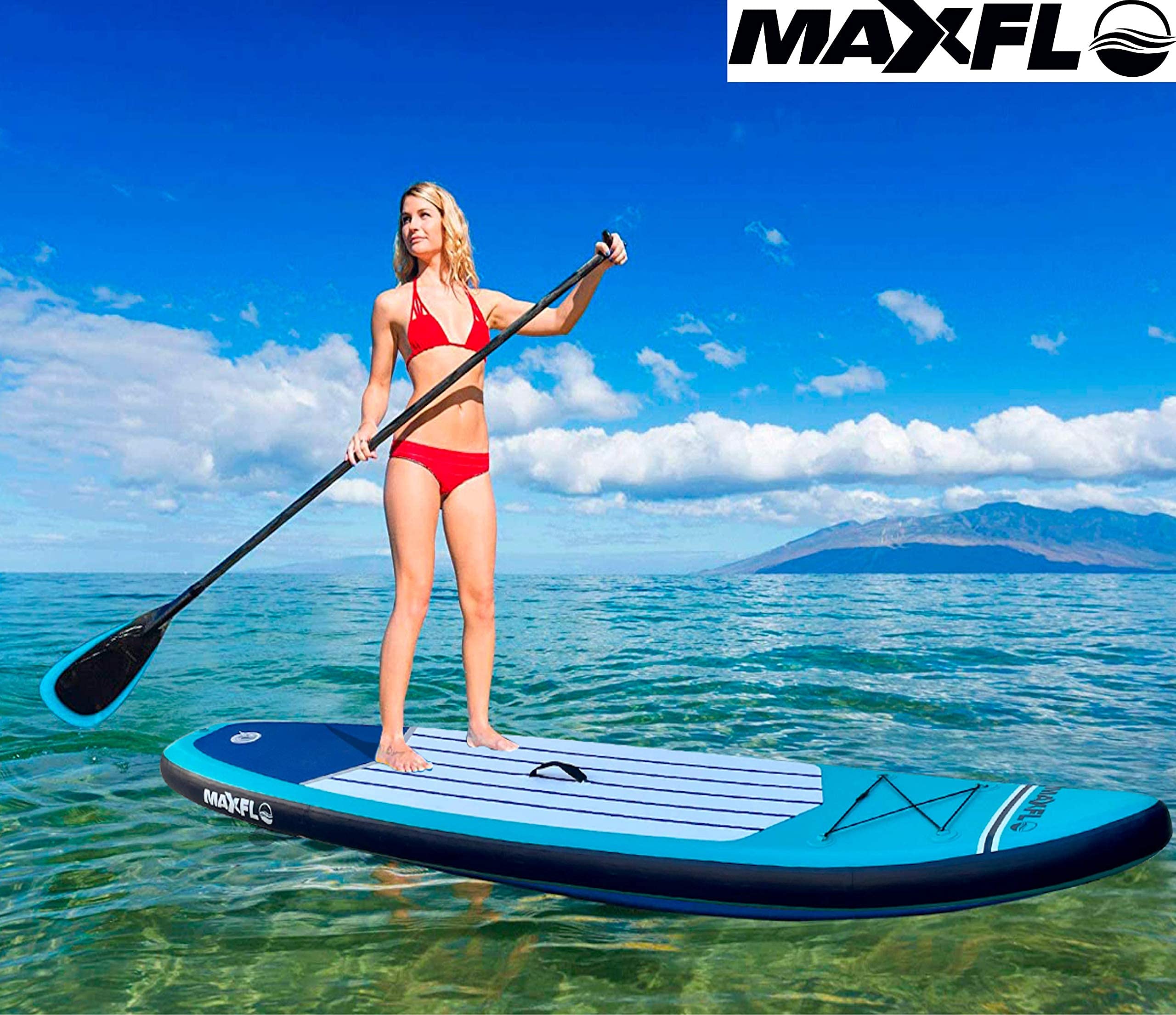 Inflatable Stand Up Paddle Board 10’6” Long 6” Thick | SUP Paddleboard Accessories Carry Backpack | Wide Stance, Bottom Fin Paddling Surf Control, Non-Slip Deck | Youth & Adult Standing Boat Boards