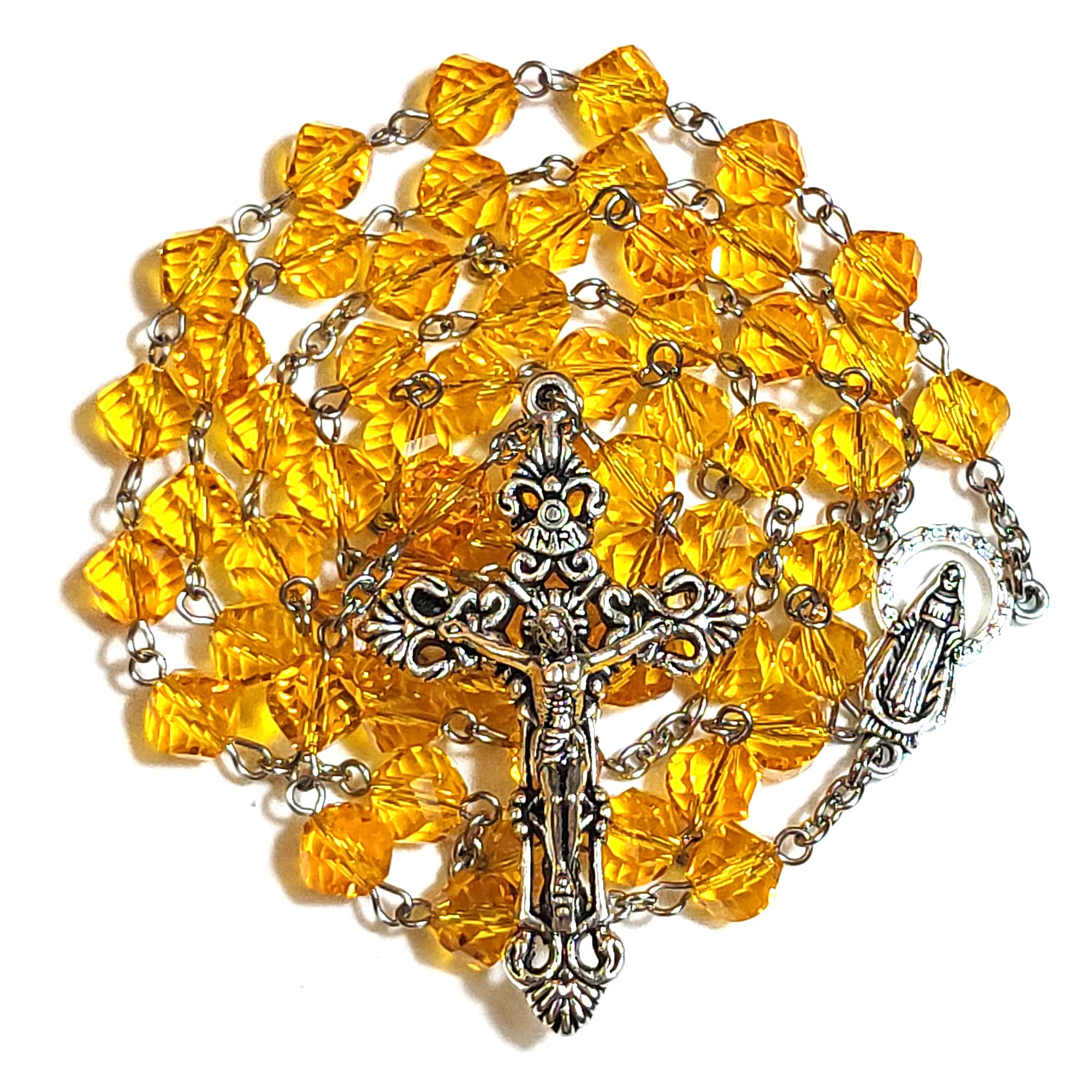 GeekTenet Yellow Faceted Cut Artificial Crystal YX Rosary Beads Chaplet Rosery Cross Catholic