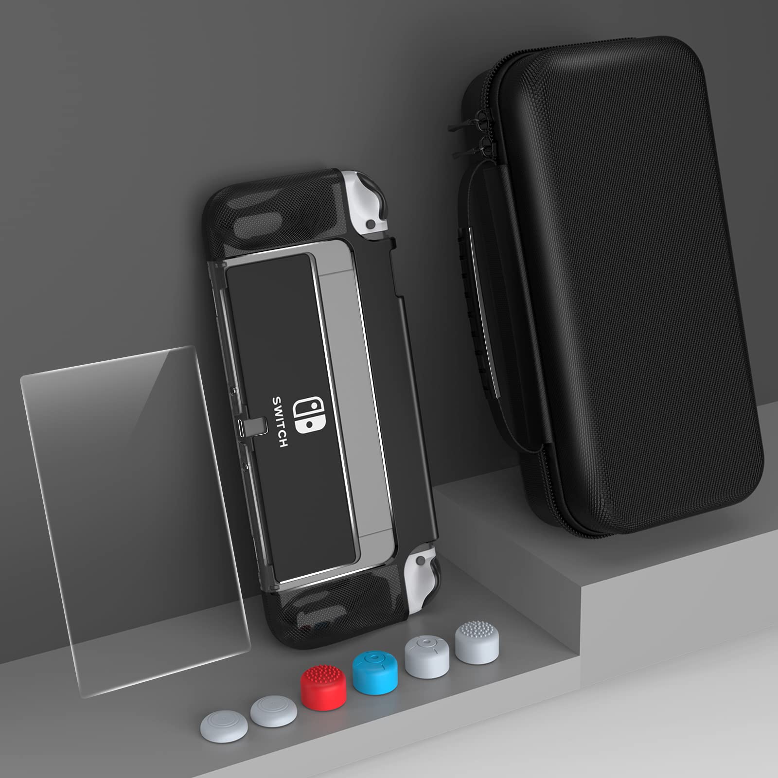 HEYSTOP Switch OLED Case for Nintendo Switch OLED Model, 12 In 1 Switch OLED Accessories Kit with Medium Carry Case, Dockable Protective Case, Screen Protector, Grip Cover, Headphones and Thumb Caps