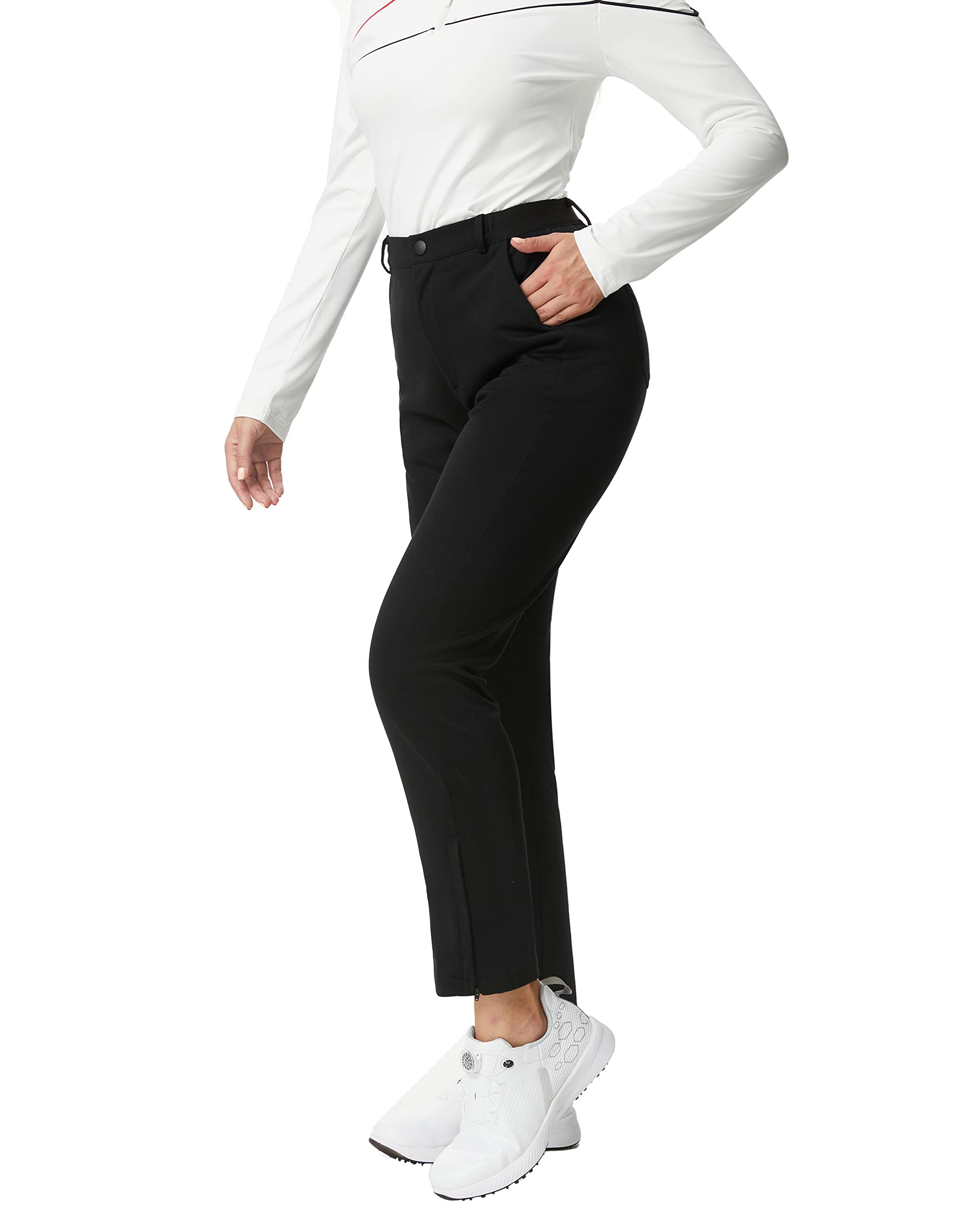 JACK SMITH Women Stretch Golf Pants Golf Outfits Clothes with Pockets Zip Dress Pants Quick Dry (Black #Slightly Thick Fabric M)