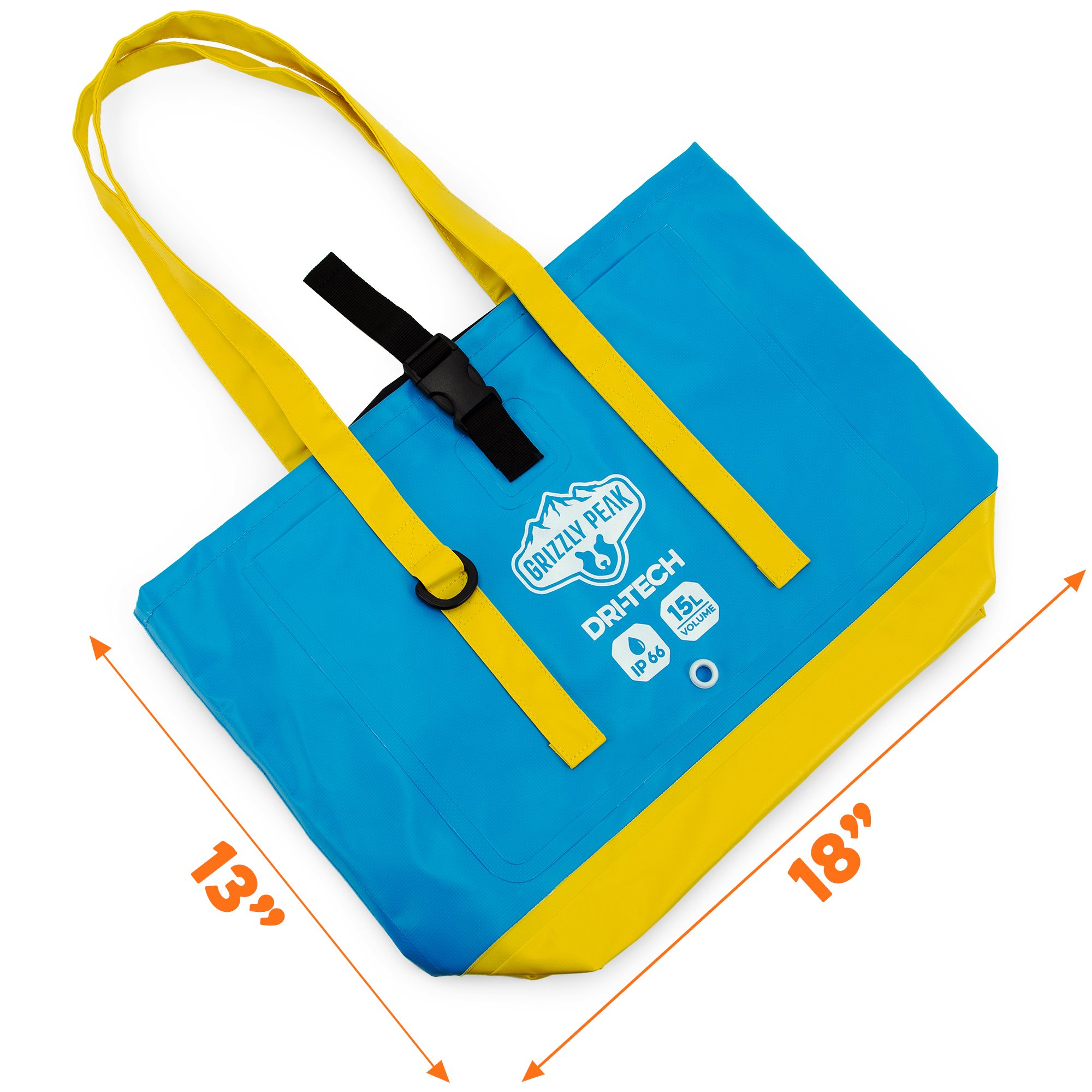 Grizzly Peak 15L Dri-Tech Waterproof Beach Tote Dry Bag - IP 66 Lightweight Roll-Top Sack with Carrying Straps – Pouch for Protecting Valuables & Belongings at The Beach, Camping, & Outdoors