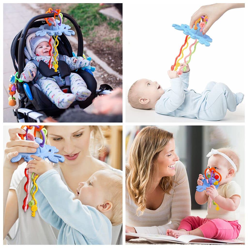 MUAECH Baby Montessori Sensory Toys for 18M+, Food Grade Silicone Pull String Activity Toy, Montessori Pull String Learning Ropes with Simple Bubble&Sliding Balls for Motor Skills, Tactile Stimulation