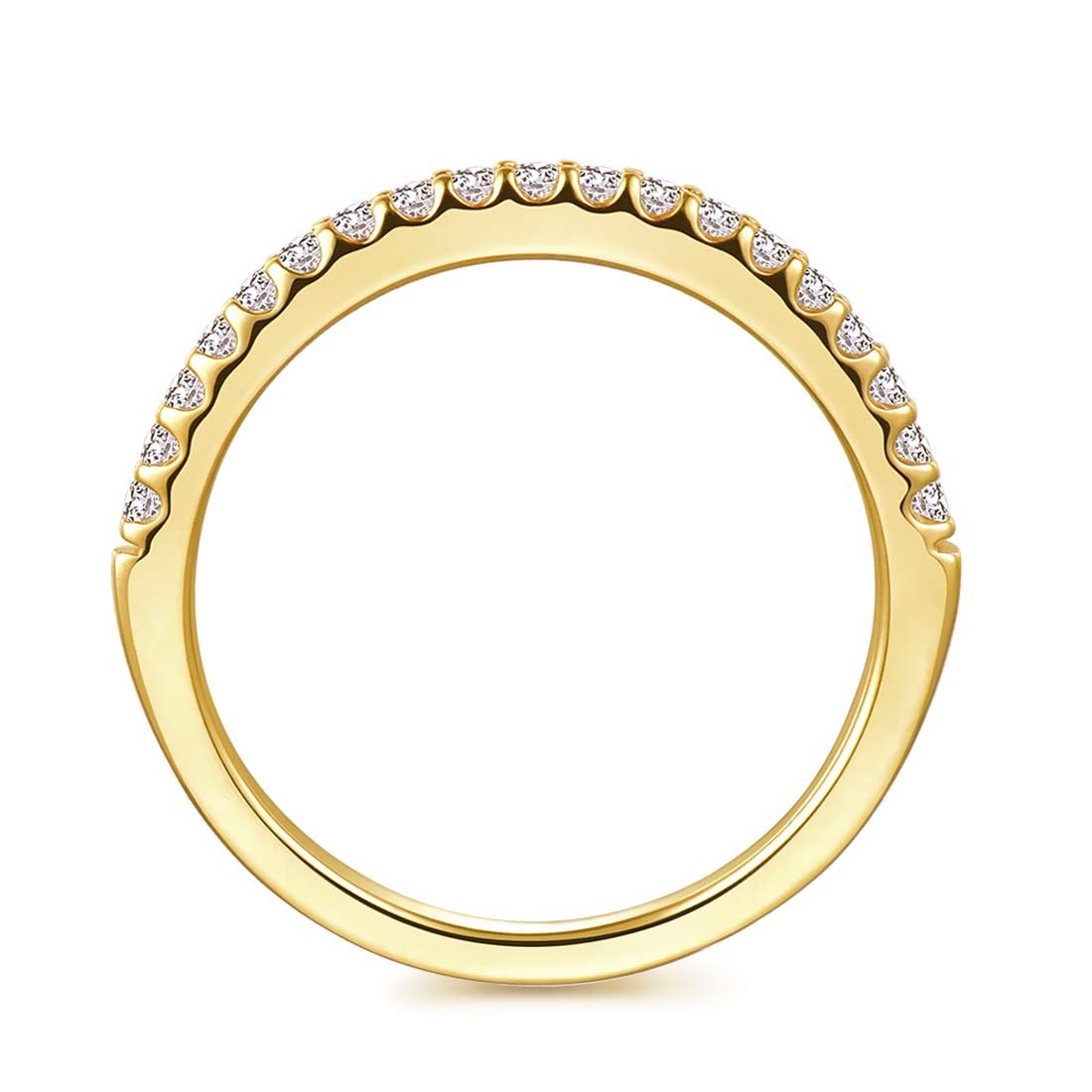 HAFEEZ CENTER 1.5mm Yellow Gold Plated Petite Half Eternity Moissanite Wedding Band Rings for Women (7.5)
