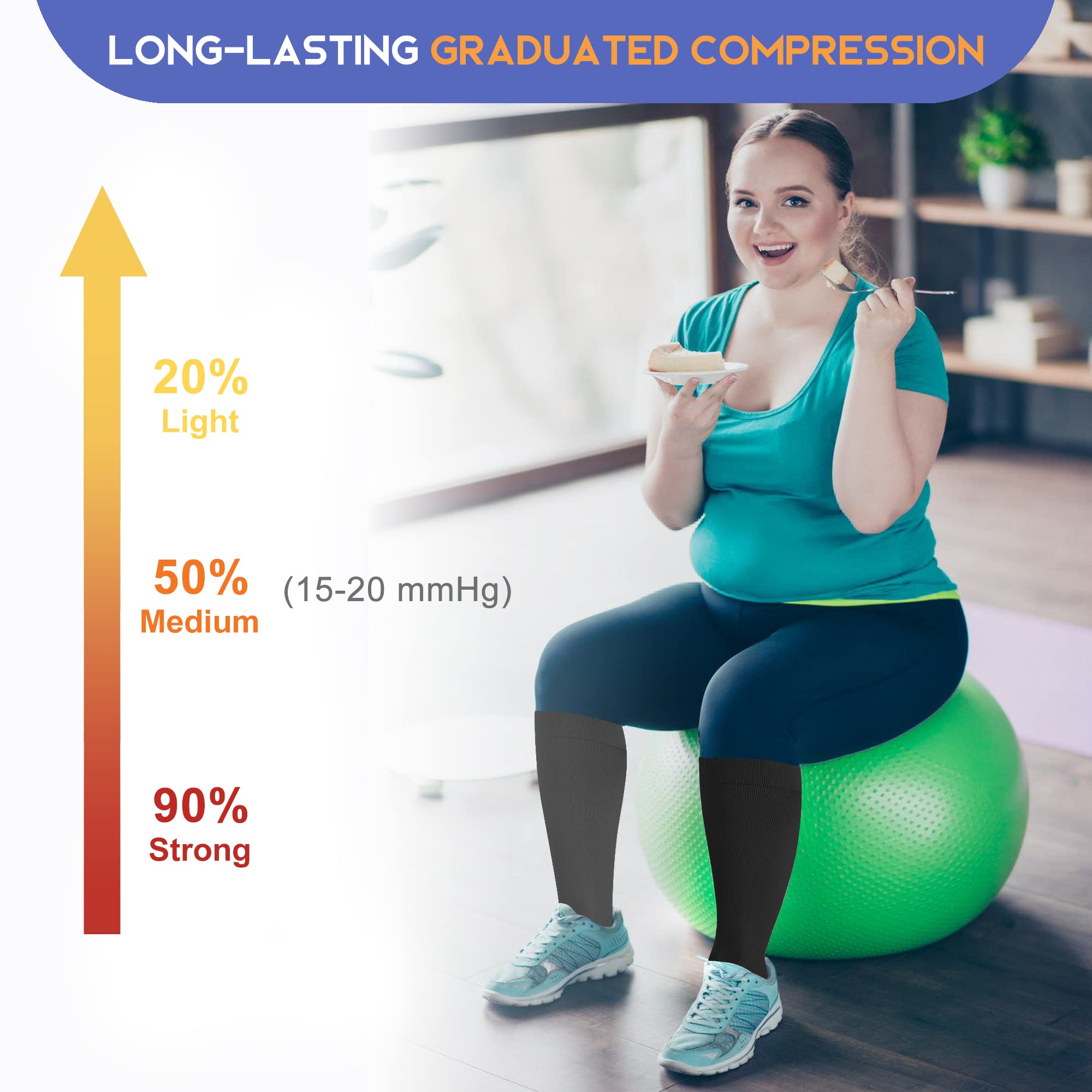 LEVSOX Plus Size Compression Socks for Women & Men Wide Calf Socks Knee High Graduated Compression Socks Circulation 15-20 mmHg