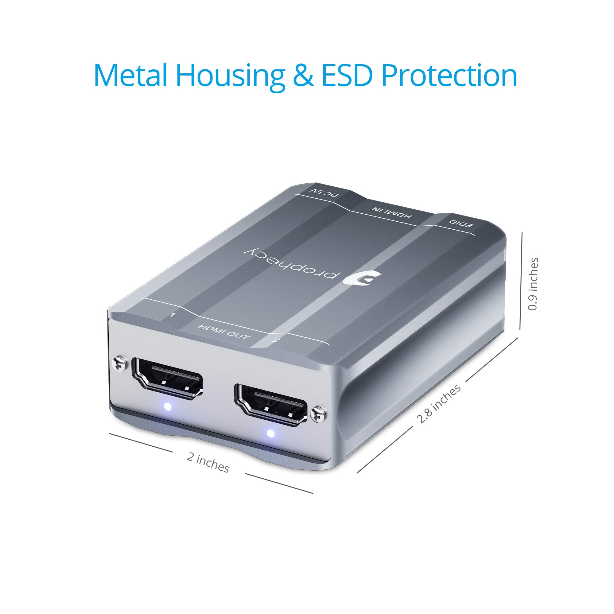 gofanco Prophecy 4K 1x2 HDMI 2.0 Splitter – 4K @60Hz YUV 4:4:4, HDR, 3D, HDCP 2.2/1.4, EDID, 18Gbps, ESD Protection, 2 Way Port, 1 in 2 Out, TAA Compliant (PRO-HD20split2P)
