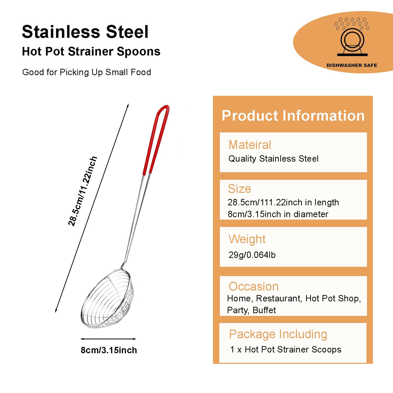 Hot Pot Strainer Spoons, Skimmer Slotted Spoon Boba Pearl Scoop, Stainless Steel Spider Strainer Spoon Small Wire Skimmer Colander with Handle, Mini Mesh Skimmer Spoon (3.15inch, red)