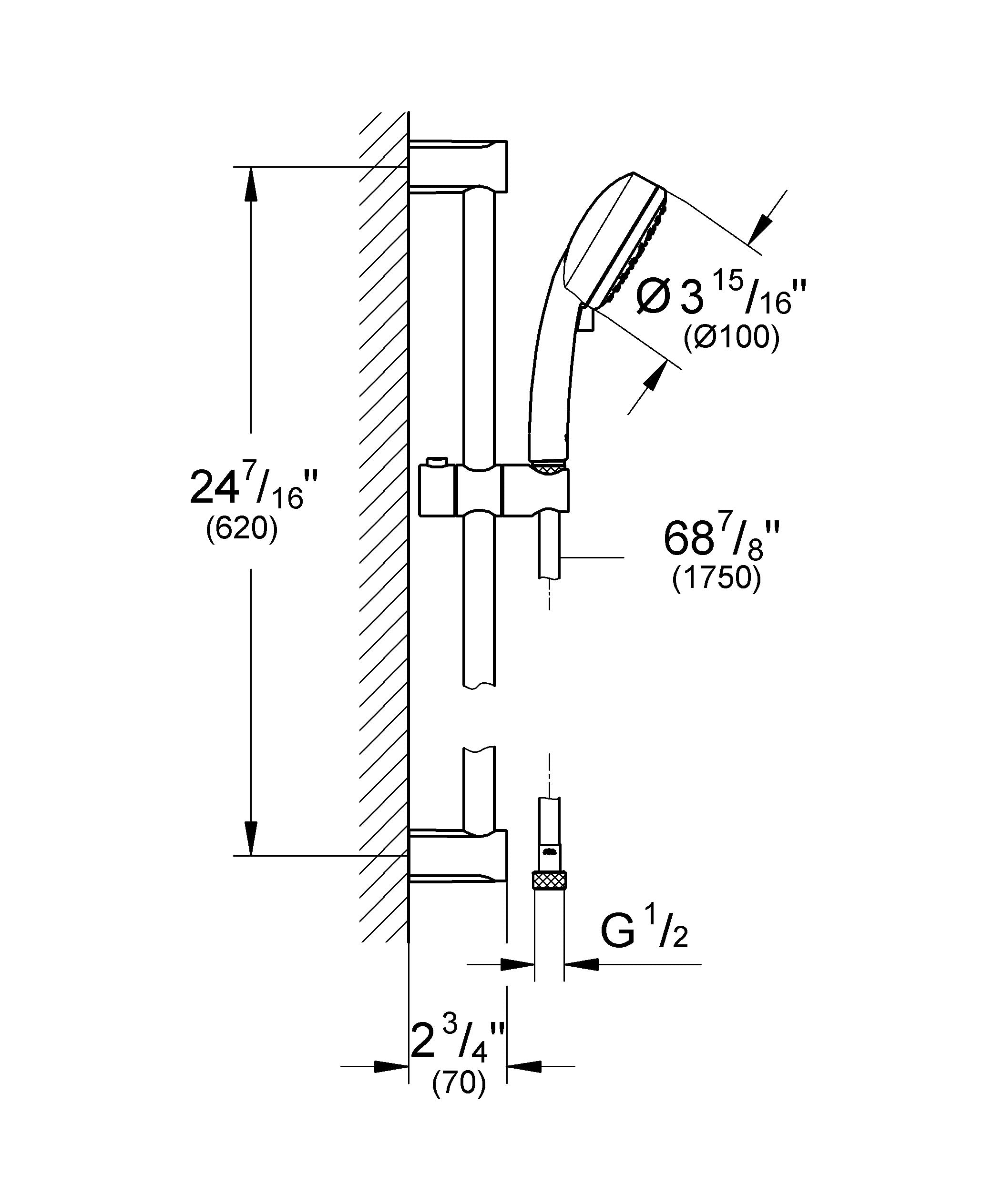 Grohe 26076002 New Tempesta Cosmopolitan 100 2 Spray Shower Rail Set, Starlight Chrome, 24 Inch