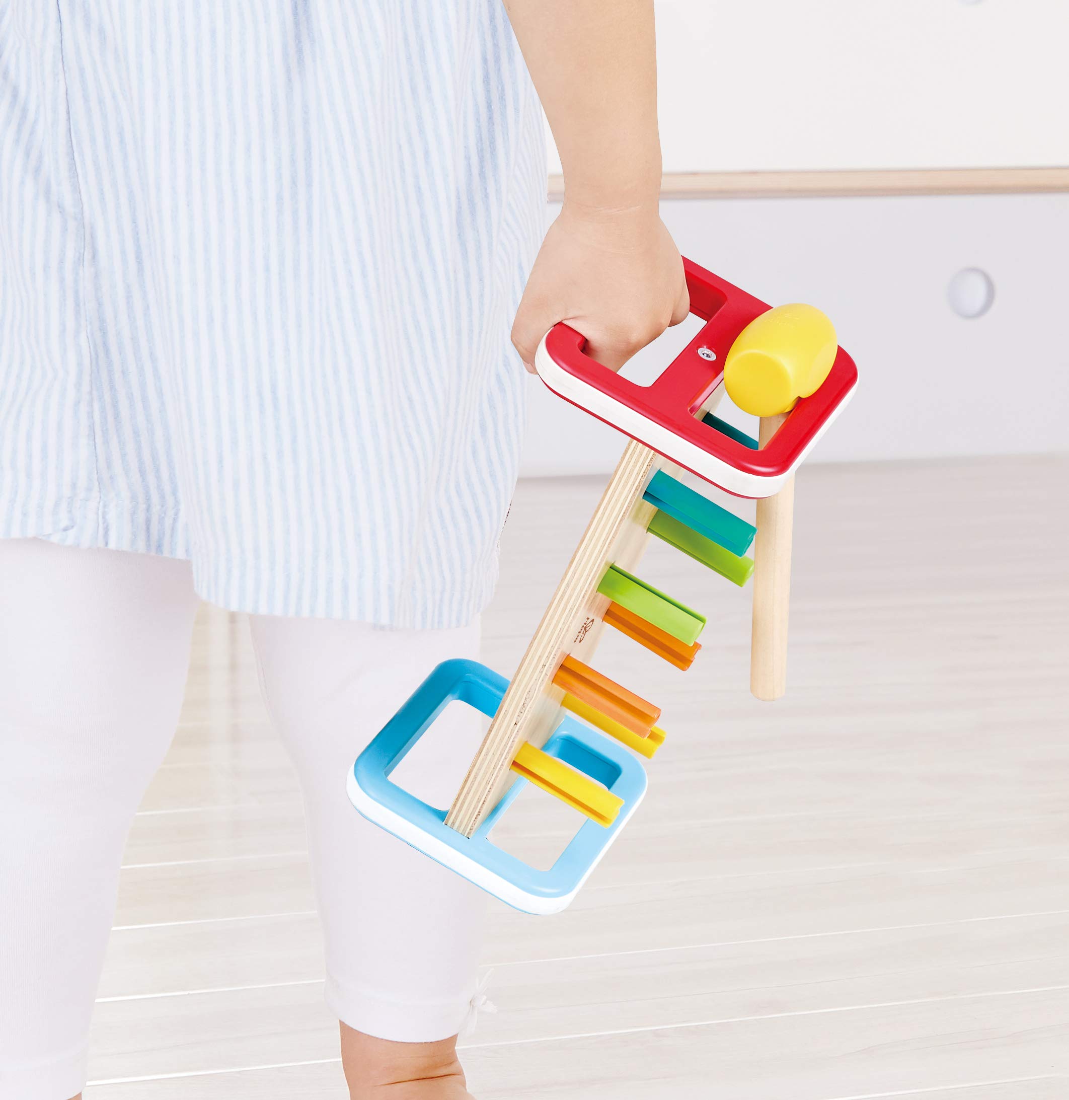Hape Rainbow Pounder| Pounding Bench Wooden Toy with Hammer Blue, Red, Orange, Green, Yellow, Wood, L: 9.1, W: 4, H: 4.2 inch