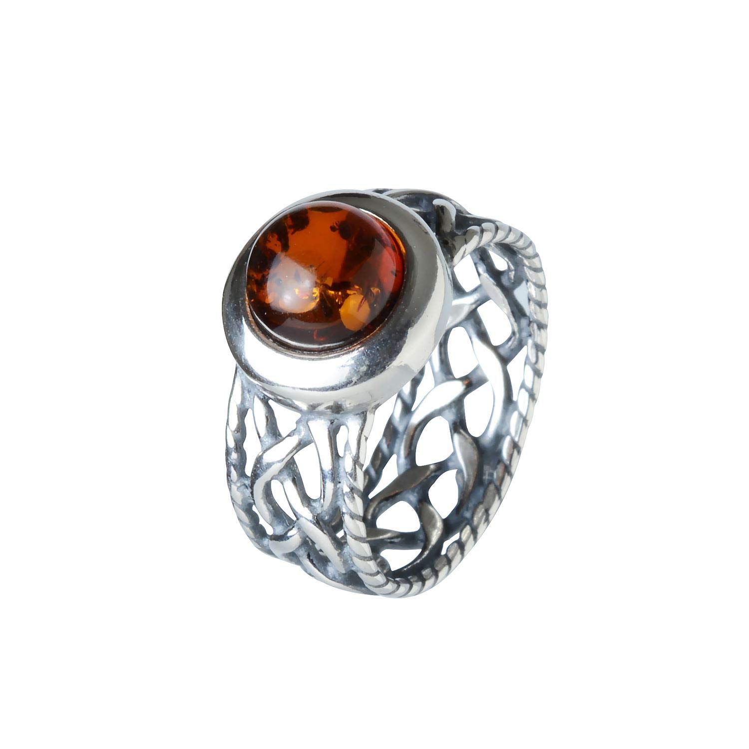 HolidayGiftShops Sterling Silver and Baltic Honey Amber Celtic Adult Ring- Size 9