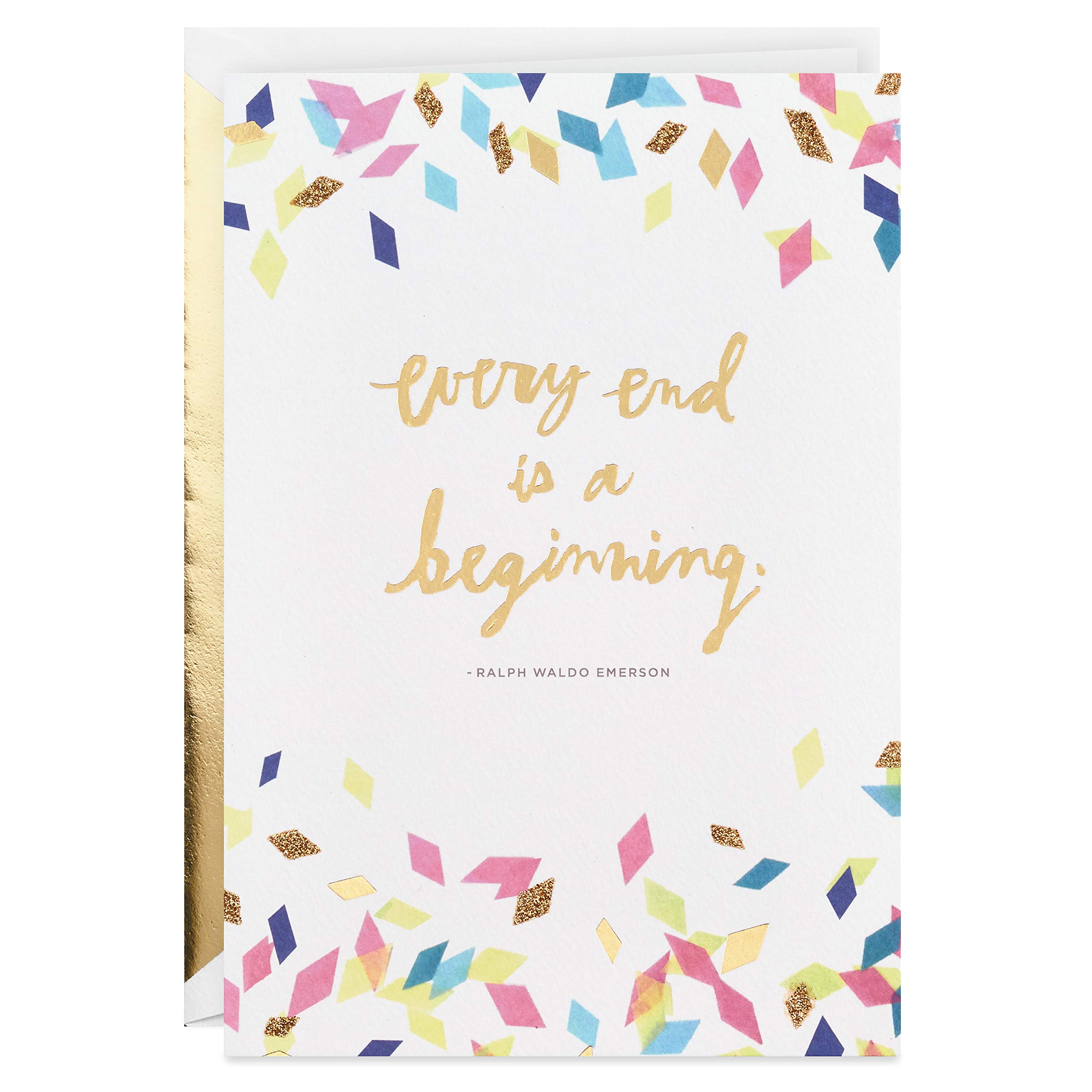 Hallmark Peanuts Graduation Card with Sound (Snoopy, Cap and Gown) & Signature Graduation Card (Every End Is a Beginning Ralph Waldo Emerson Quote)
