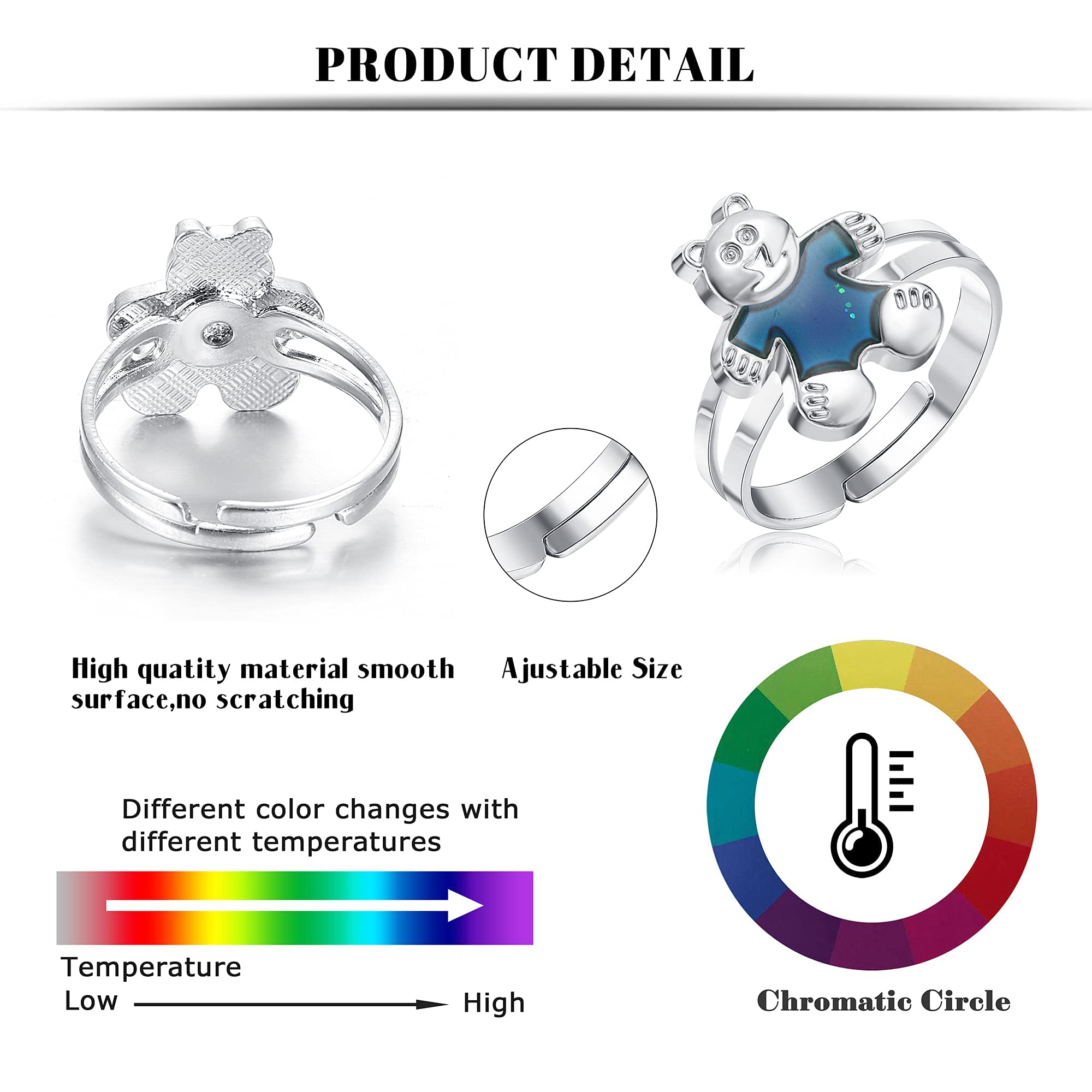 Jstyle 12Pcs Adjustable Mood Rings for Women Mixed Color Changing Mood Rings Temperature Finger Ring for Halloween