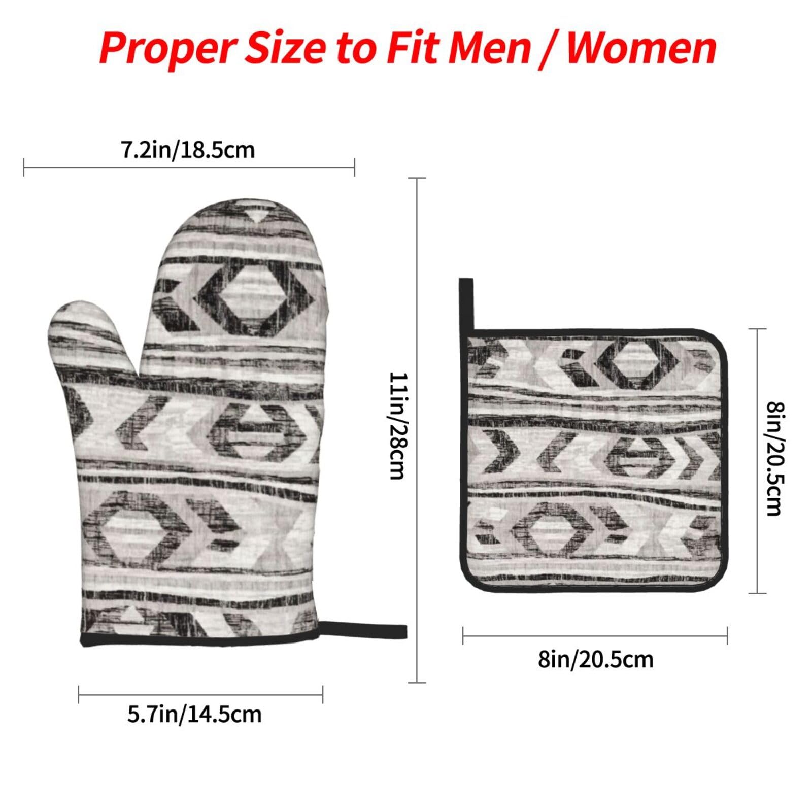 Grey Tribal Kitchen Baking 4-Piece Set–Heat Resistant Oven Mitts and Pot Holders Kitchen Hot Pads