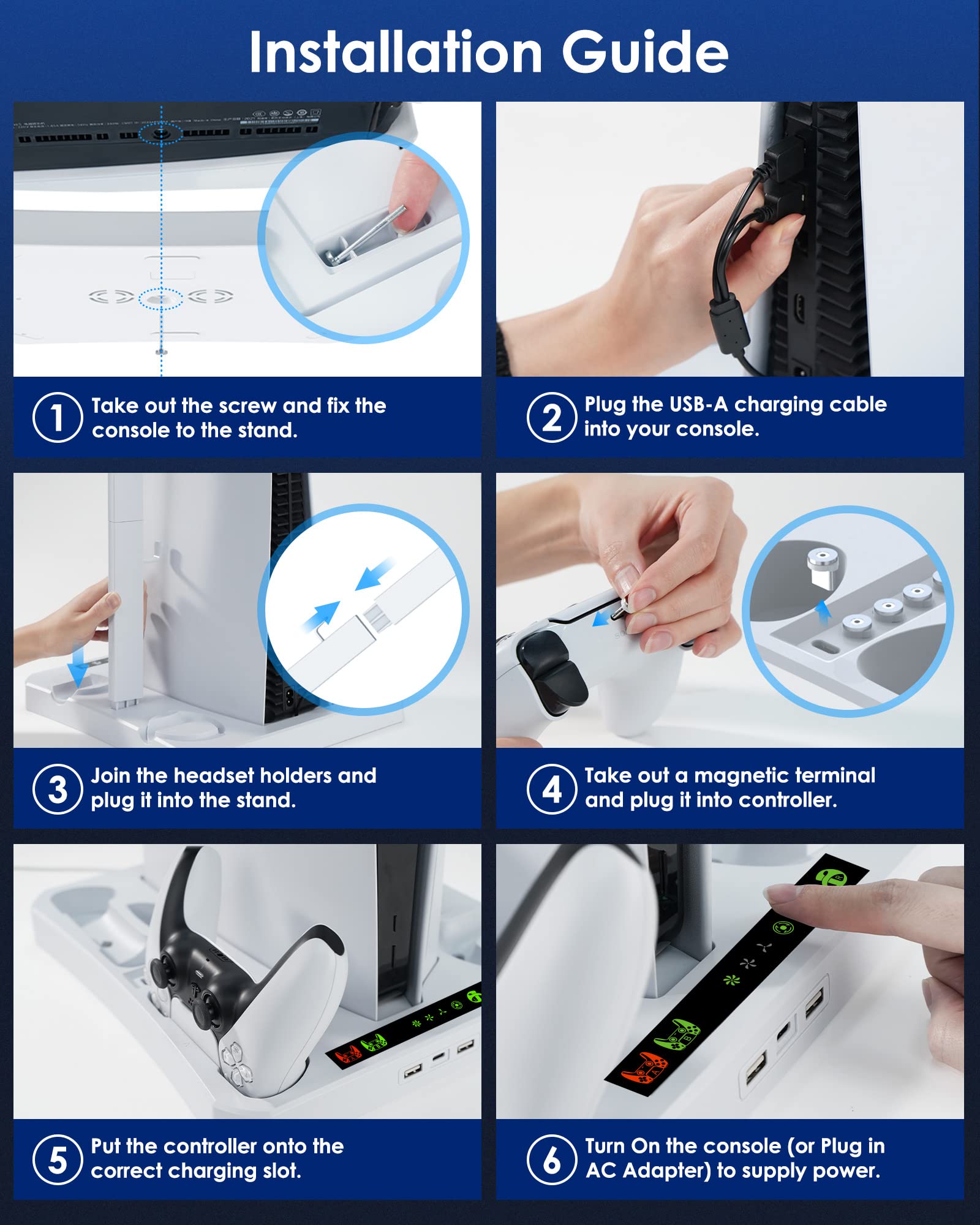 HAPAW PS-5 Cooling Stand & PSVR2 Charging Station, Metal Stand Base, 3-in-1 Storage, Wireless Charging for 4 Controllers, LED Indicators, Compatible with Disc & Digital Editions
