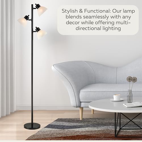 LIGHTACCENTS 3 Light Floor Lamp Tree Floor Lamp Industrial Modern Style Standing Multi Head Floor Lamp Pole Lamp with Adjustable Lights β Standing Lamps for Office β Tall Lamp Torchiere - Black