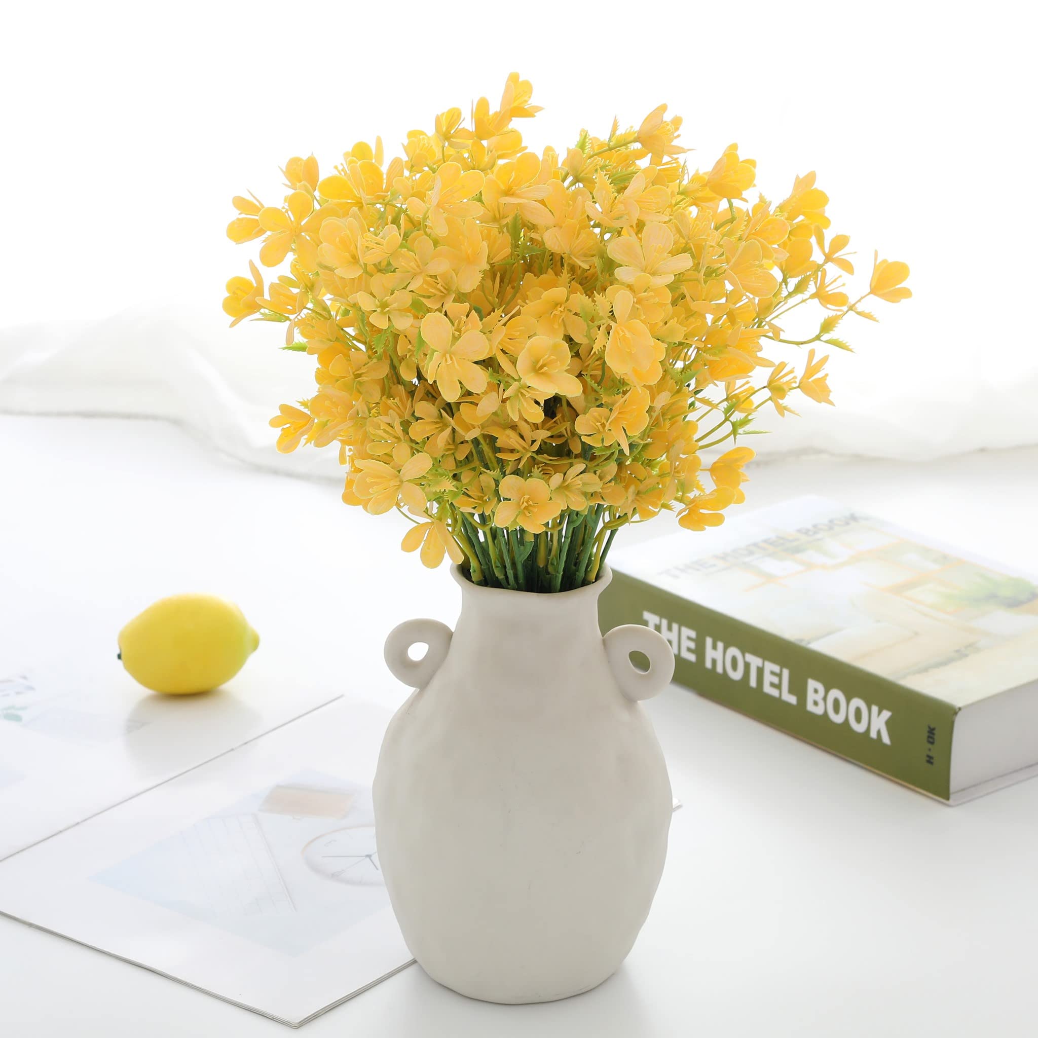Grand Verde Yellow Plastic Flowers Artificial Bouquets Faux Wildflowers Real-Touch Plants DIY Home Decor Table Centerpiece Birthday Decoration, Bulk 10pcs