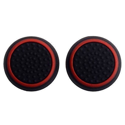 GametownÂŽ 2 Silicone Thumb Grip Stick Cover Caps For Sony PS4 PS3 PS2 Xbox 360 Xbox one Analog Controller Black with Red Edge