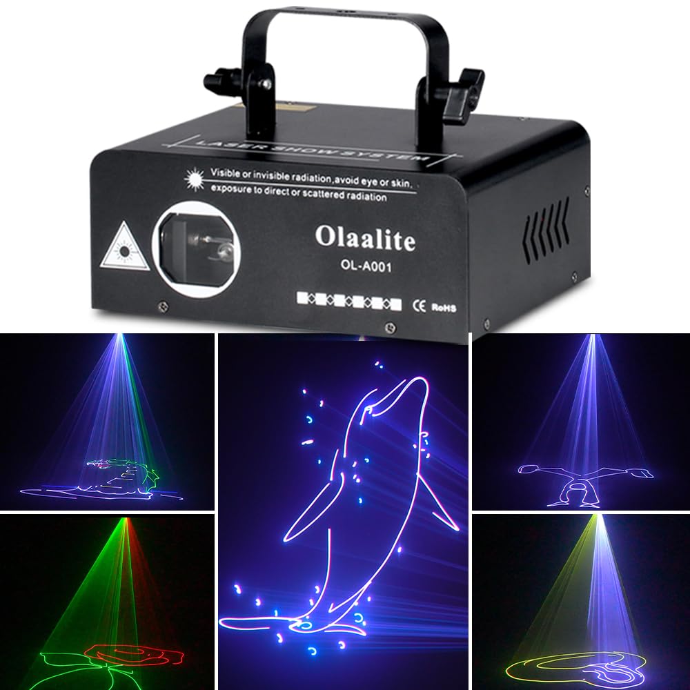 Laser Lights DJ Lights, Olaalite Animation 3D Full Color Stage Laser Light with Sound Activated & DMX Control, Great for Party Disco Lights Bar Club Stage & DJ Lighting
