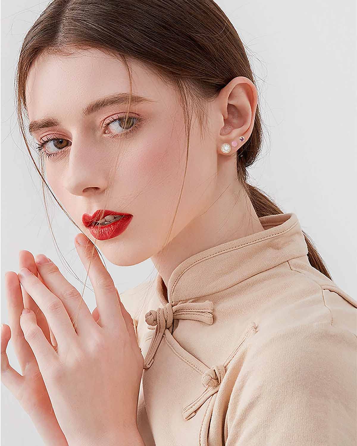 Jstyle 72 Pairs Assorted Multiple Stud Earrings for Women Small Gold Stud Earrings Set Cute Simple Pearl CZ Ball Heart Triangle Star Hoop Dangle Earrings Studs Set A